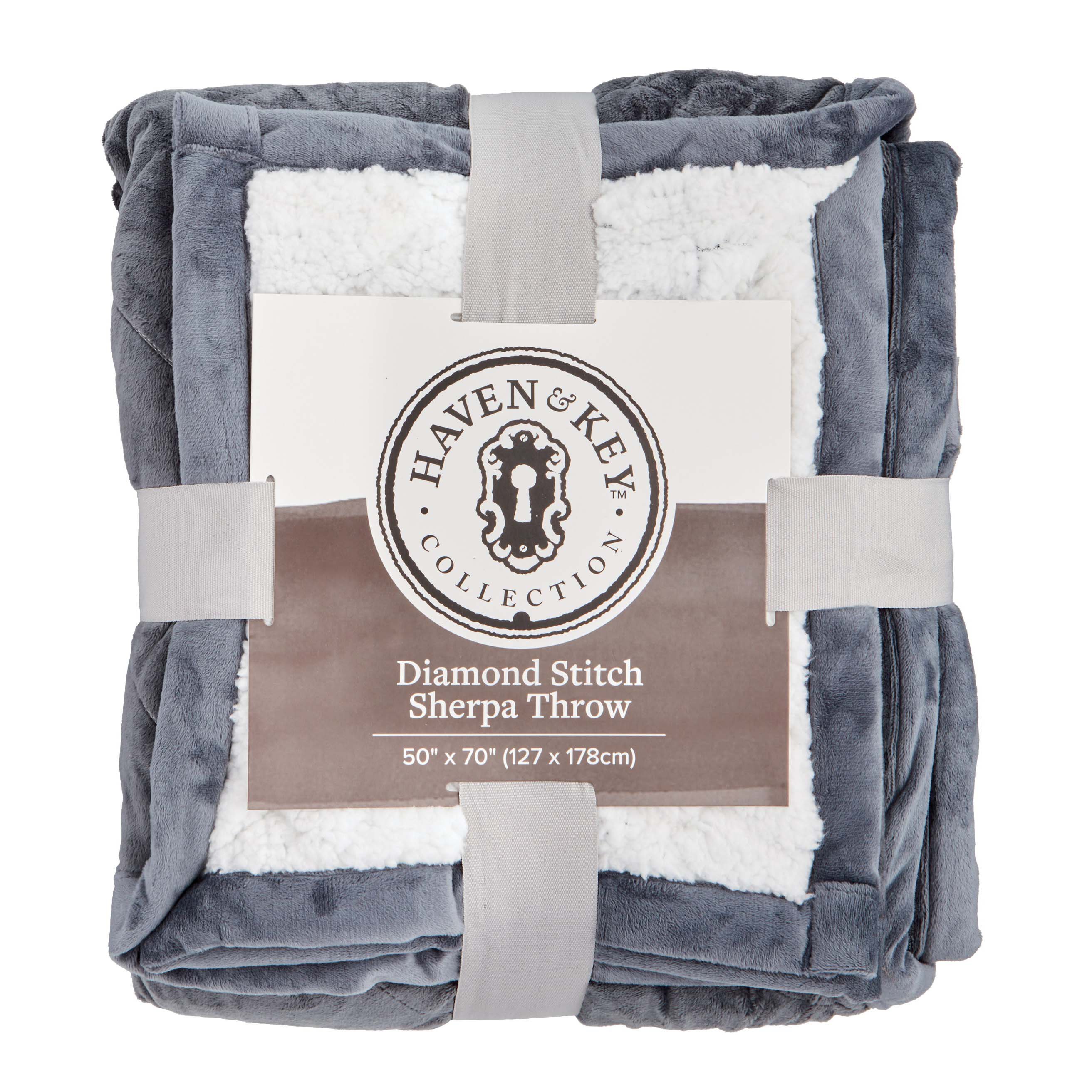 Haven & Key Diamond Stitched Charcoal Sherpa Throw - Shop Blankets ...