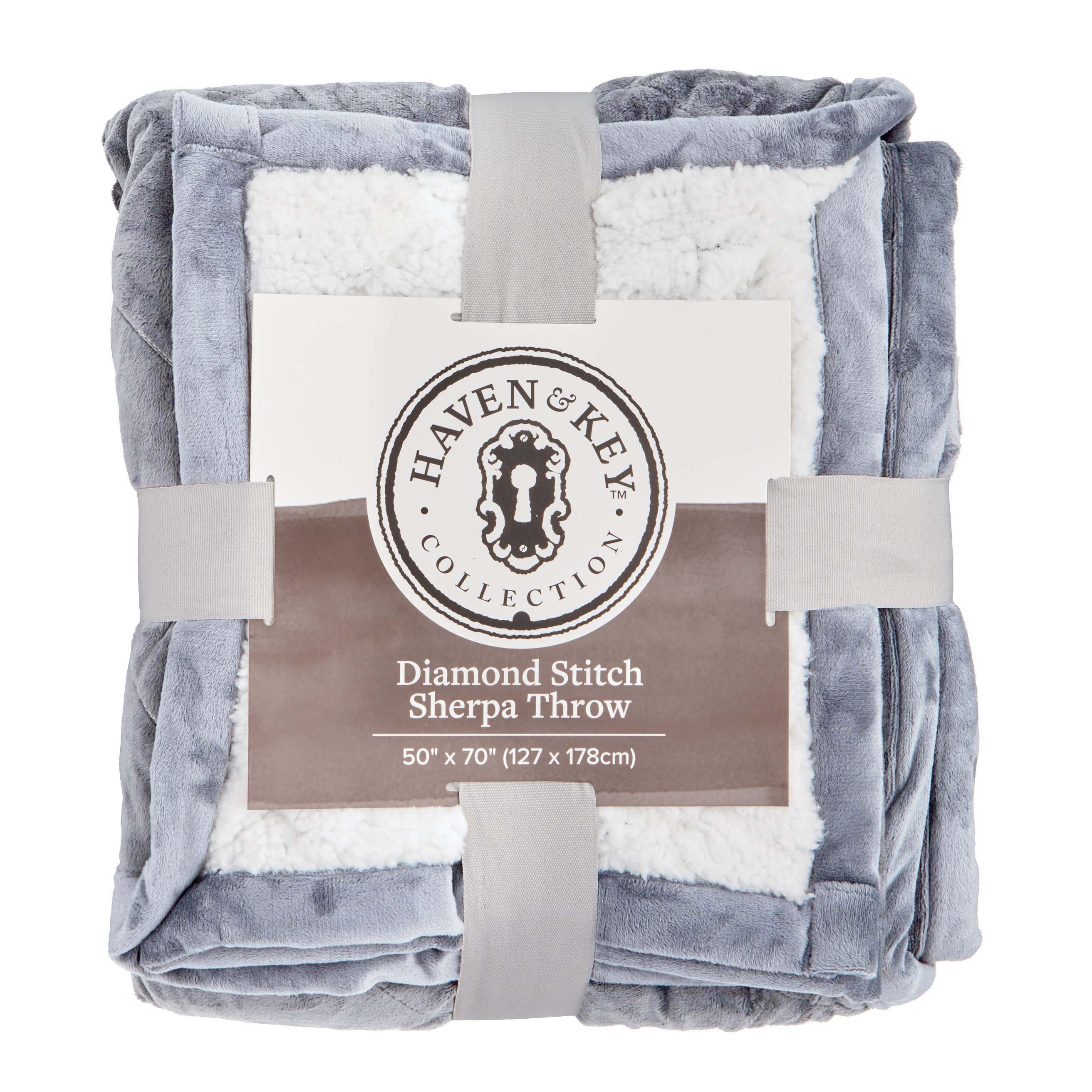 Haven & Key Light Gray Diamond Stitch Sherpa Throw - Shop Blankets ...