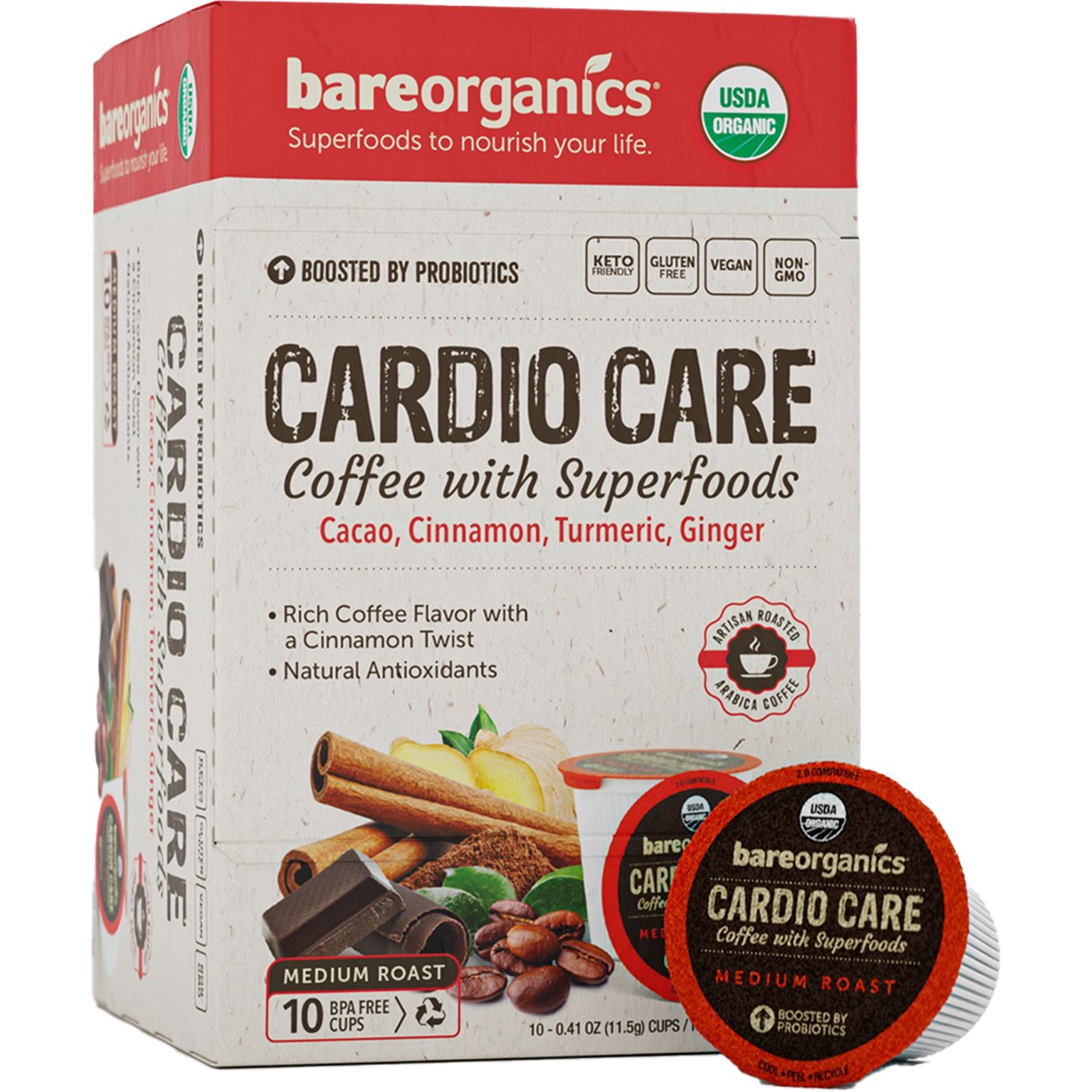 Bare Organics Medium Roast Cardio Care Organic Coffee with Superfoods ...