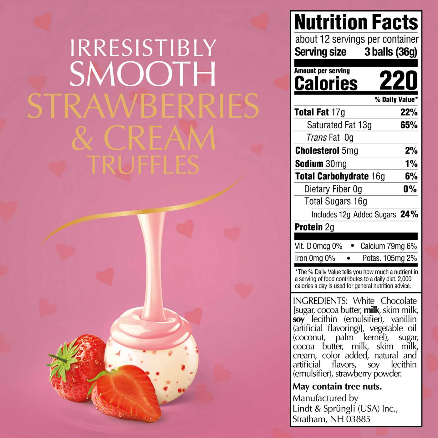 Lindt Lindor Strawberries & Cream White Chocolate Truffles Valentine's ...