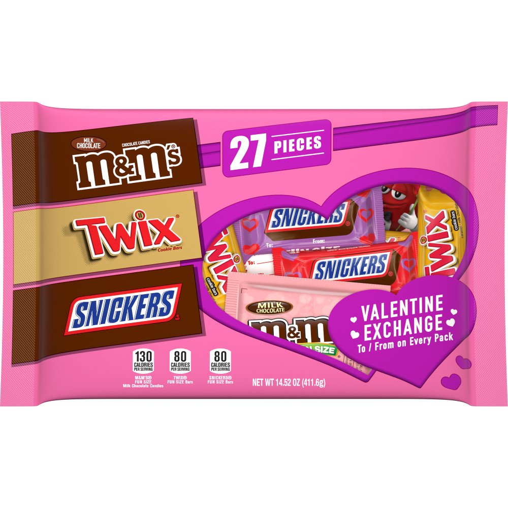 M&M'S, Snickers & Twix Assorted Fun Size Chocolate Valentine Exchange ...