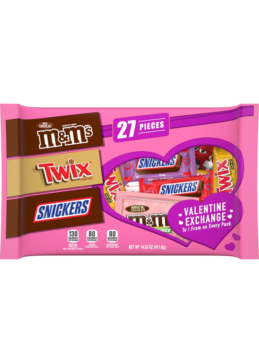 M&M'S, Snickers & Twix Assorted Fun Size Chocolate Valentine Exchange ...