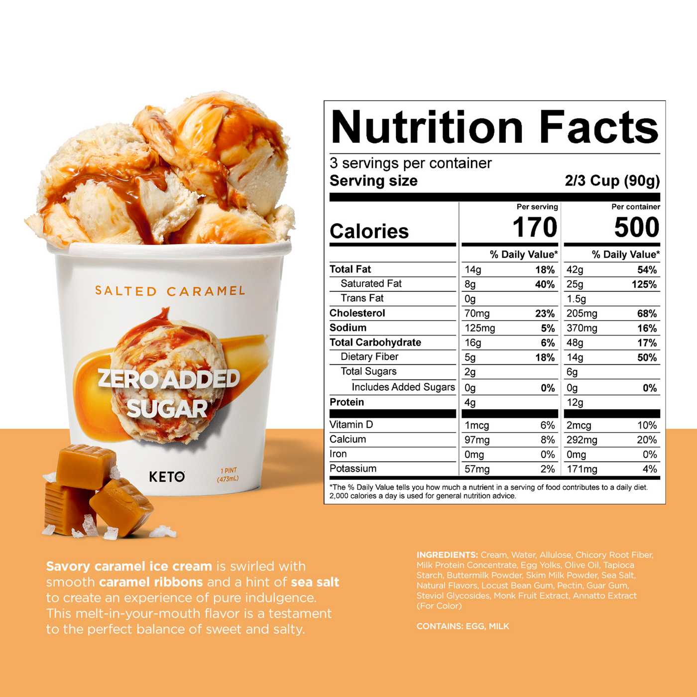 Keto Pint Zero Added Sugar Salted Caramel Ice Cream - Shop Ice cream at ...