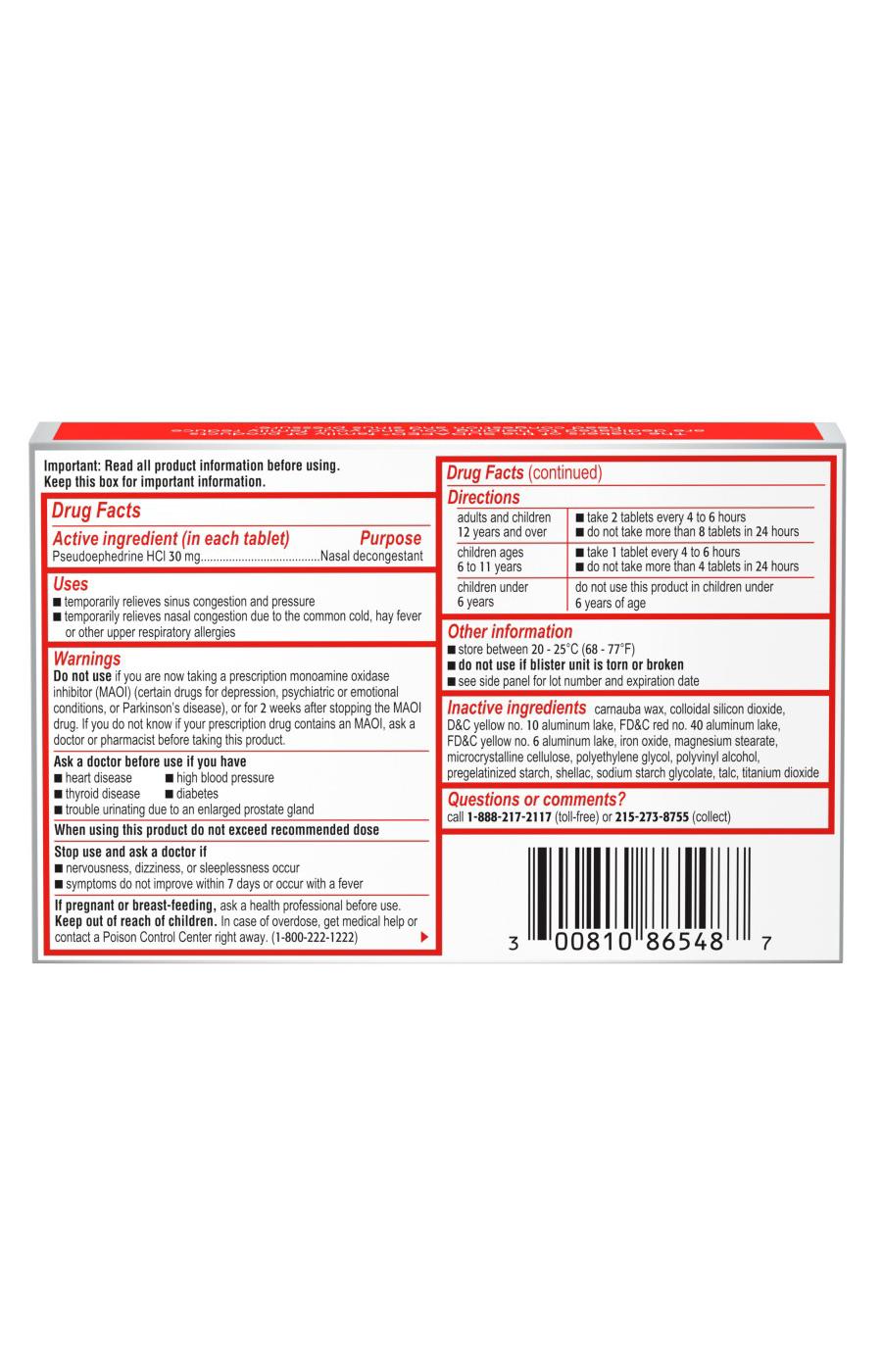 Sudafed Congestion Maximum Strength 30 mg Tablets - Shop Sinus ...