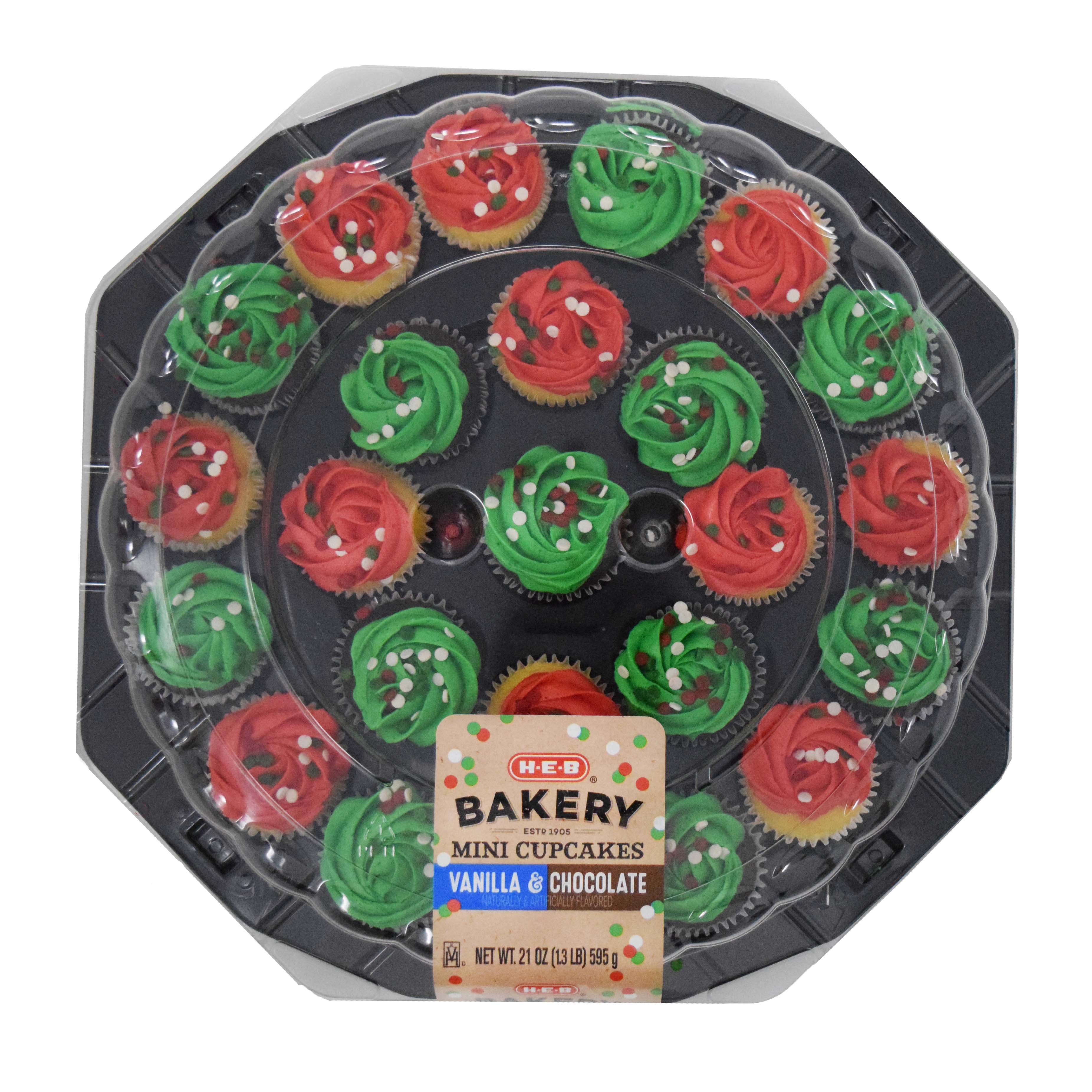 H-E-B Bakery Christmas Mini Chocolate & Vanilla Cupcake Platter - Shop ...