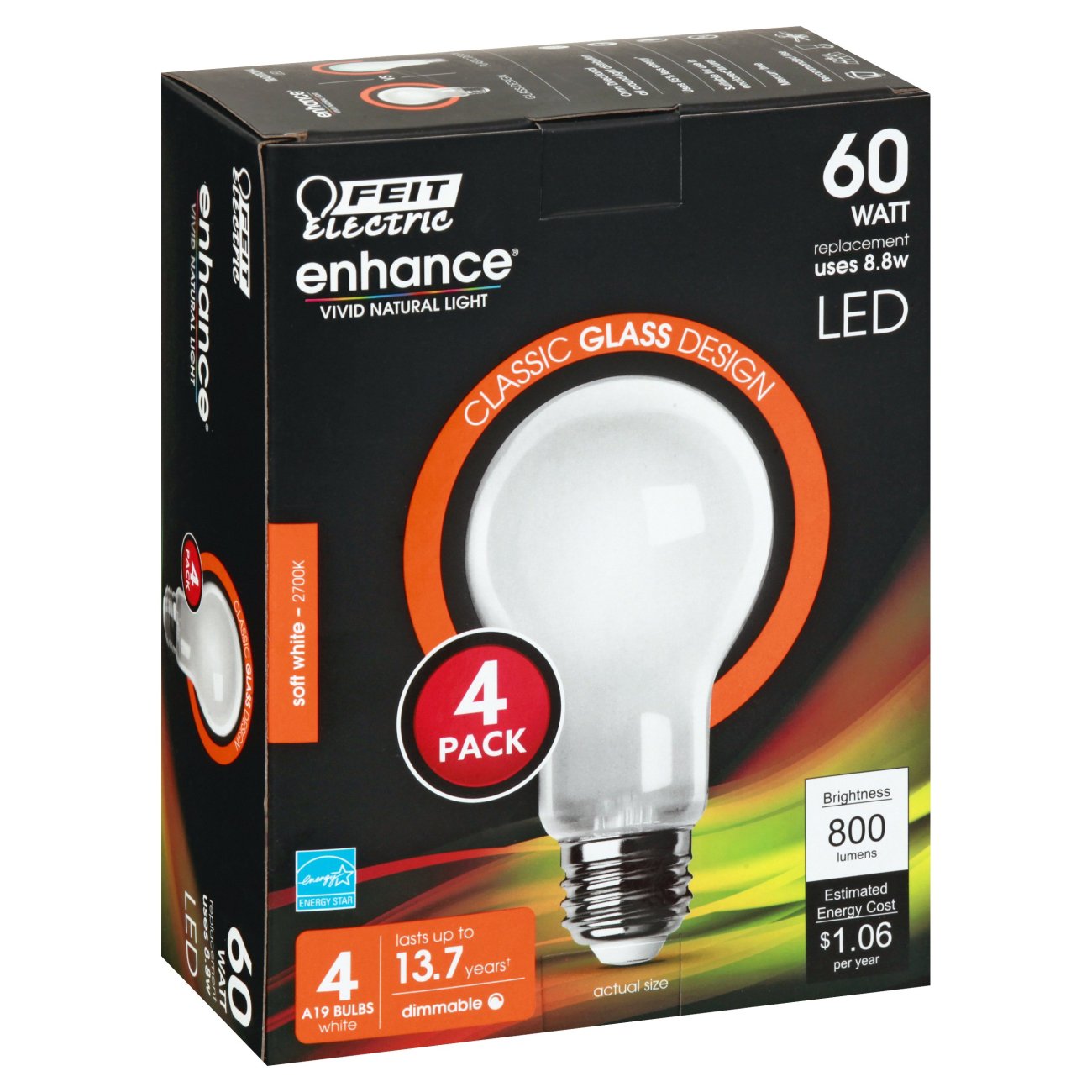 Feit Electric Enhance A19 60 Watt Dimmable LED Soft White Light Bulb ... Feit Electric Enhance A19 60 Watt Dimmable LED Soft White Light Bulb ...