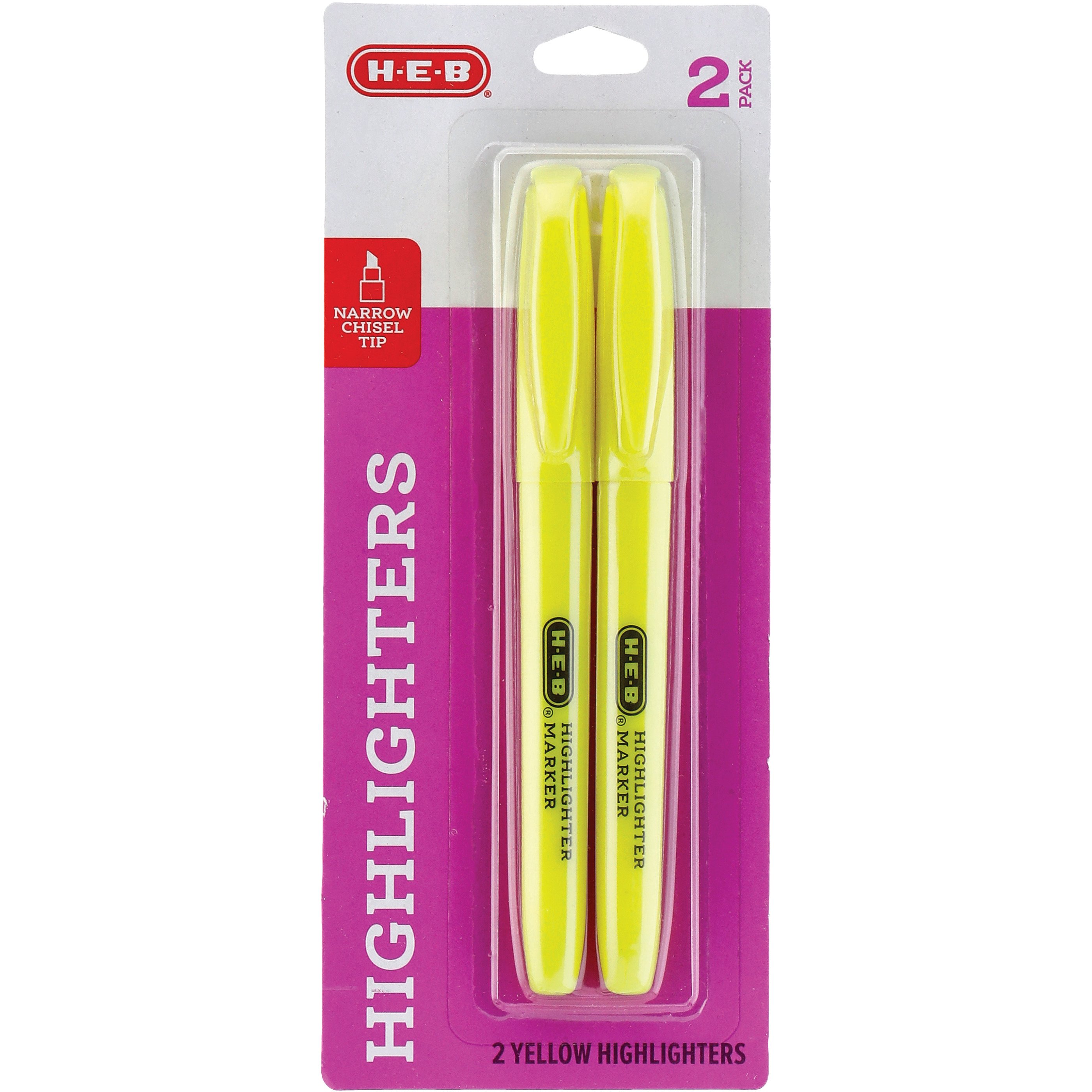 H-E-B Narrow Chisel Tip Highlighters - Yellow Ink - Shop Highlighters ...