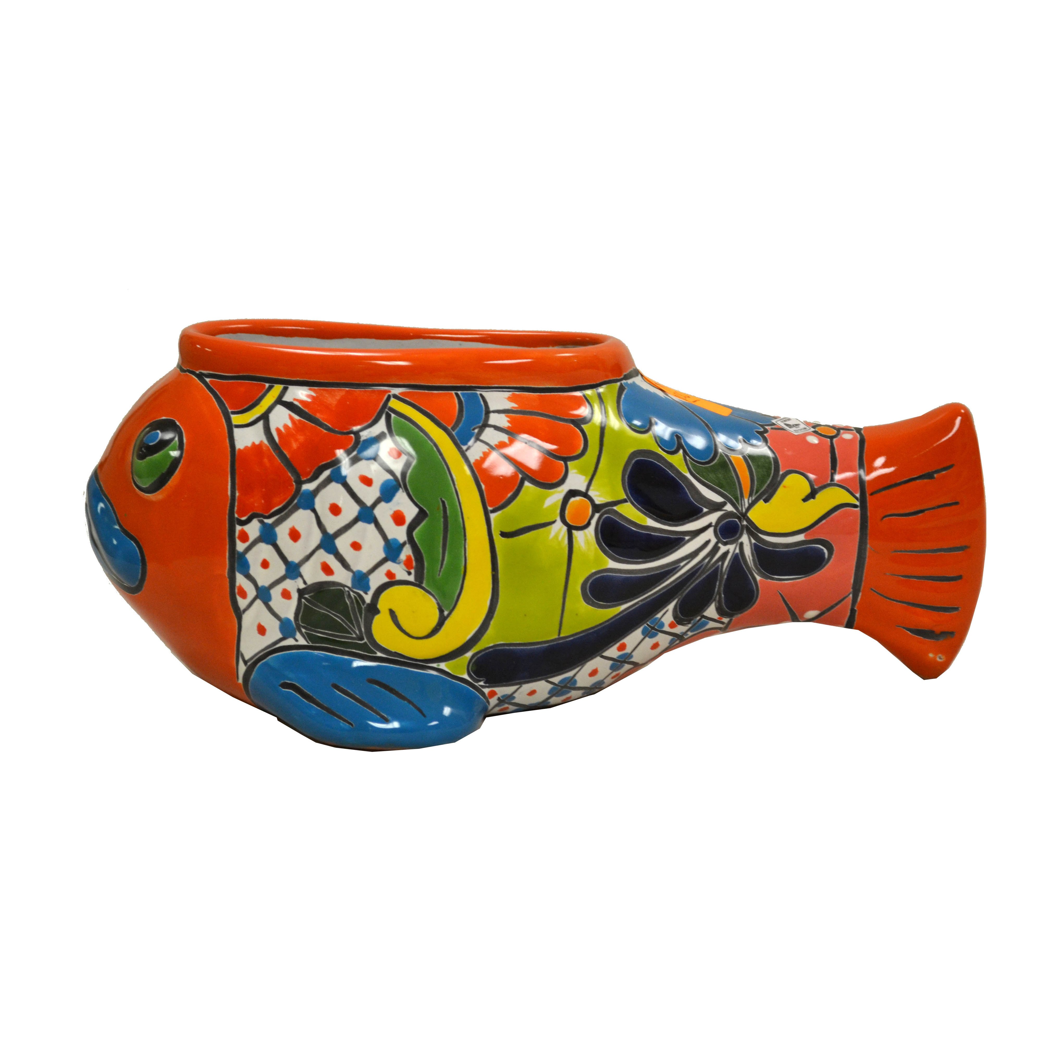 Blue Orange Pottery Orange Talavera Fish Planter - Shop Pots & Planters ...