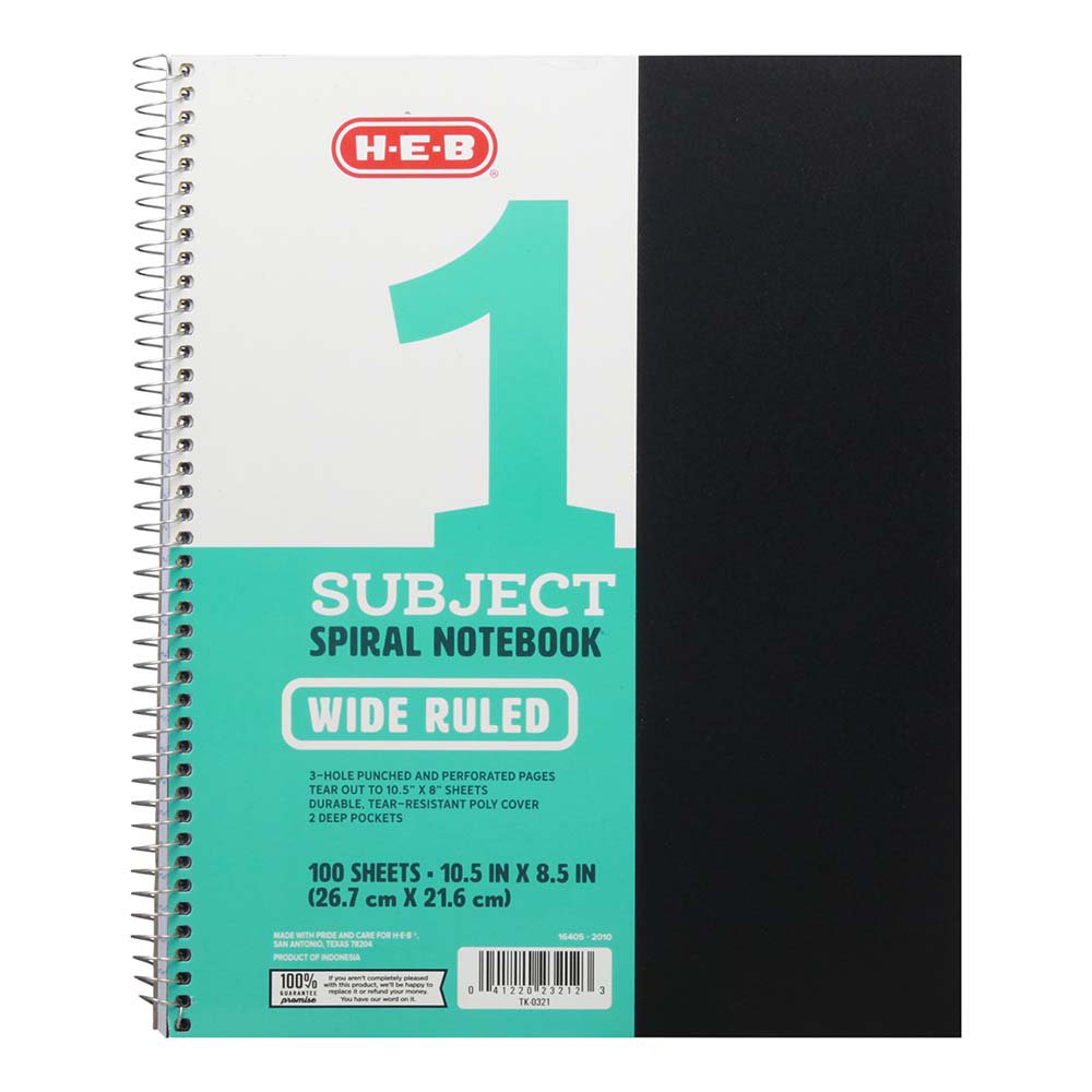 H-E-B 1 Subject Wide Ruled Poly Spiral Notebook - Black - Shop ...