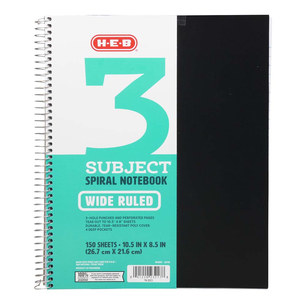 H-E-B 3 Subject Wide Ruled Poly Spiral Notebook - Black - Shop ...