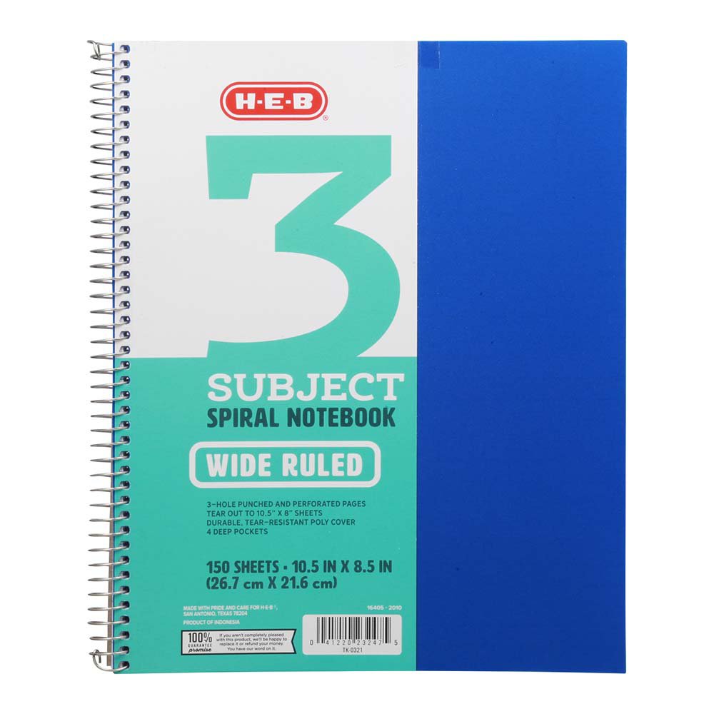 H-E-B 3 Subject Wide Ruled Poly Spiral Notebook - Blue - Shop Notebooks ...