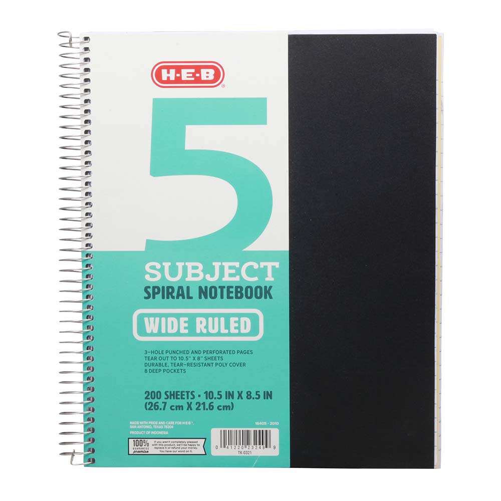 H-E-B 5 Subject Wide Ruled Poly Spiral Notebook - Black - Shop ...