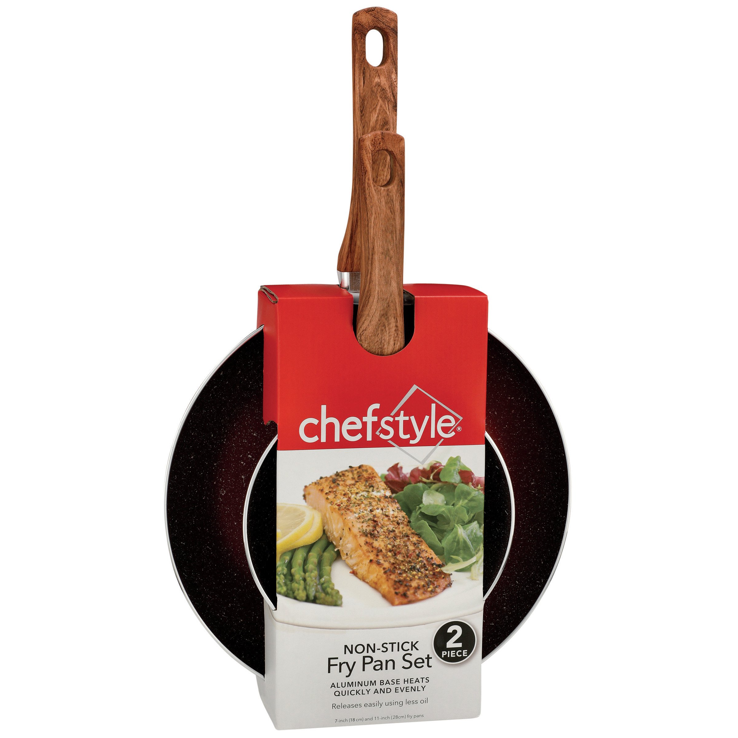 chefstyle Red Non-Stick Aluminum Fry Pan Set with Wooden Handles - Shop ...