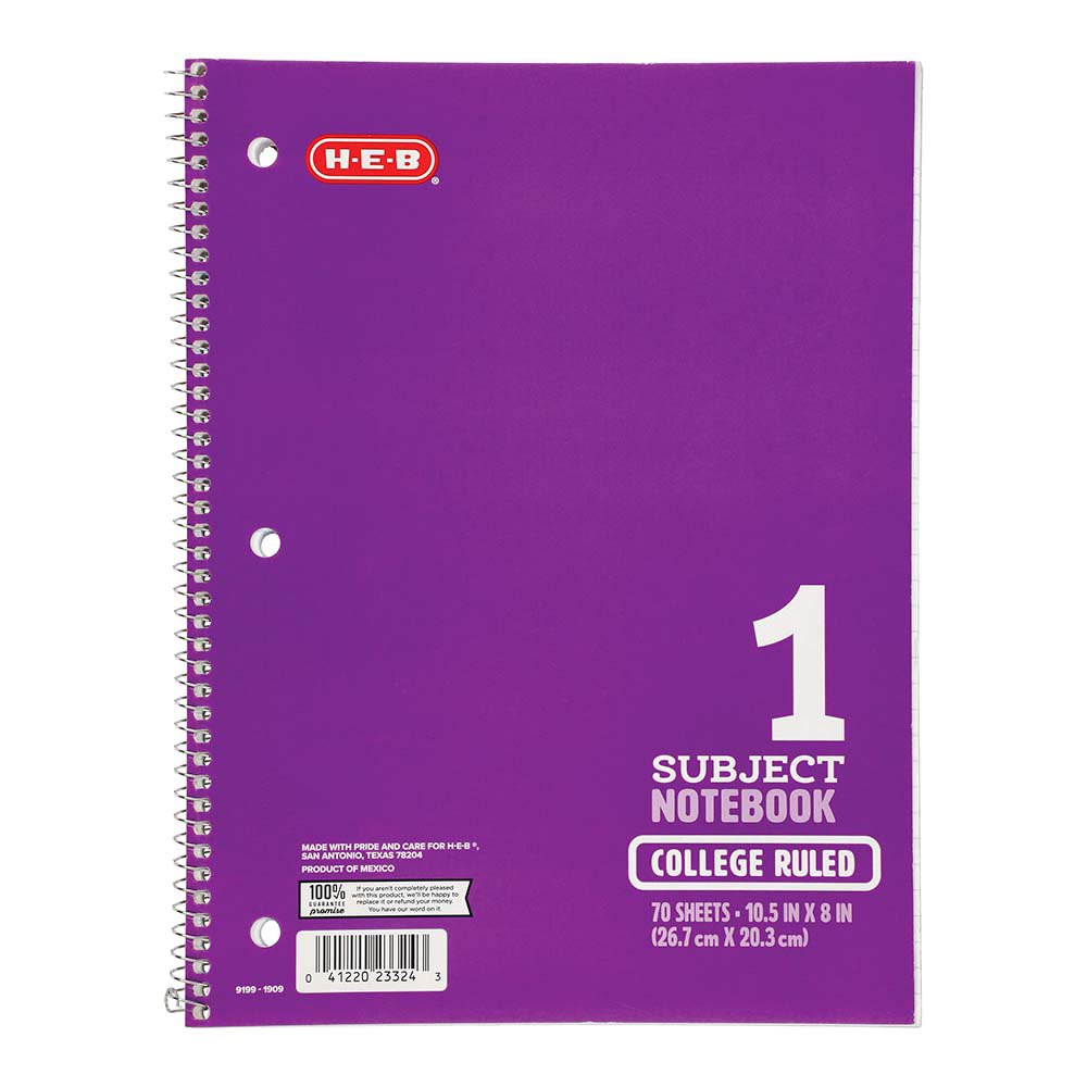 H-E-B 1 Subject College Ruled Spiral Notebook - Purple - Shop Notebooks ...