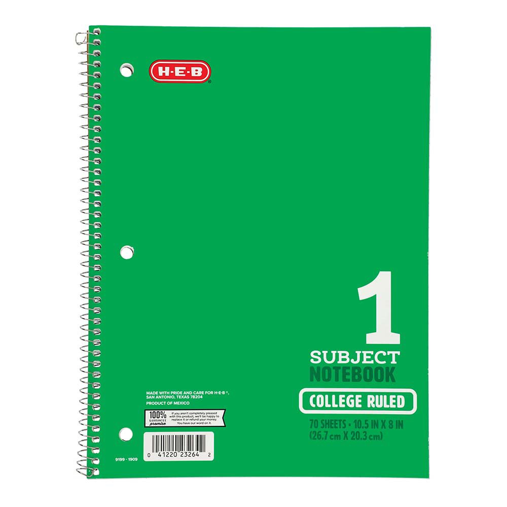 H-E-B 1 Subject College Ruled Spiral Notebook - Green - Shop Notebooks ...