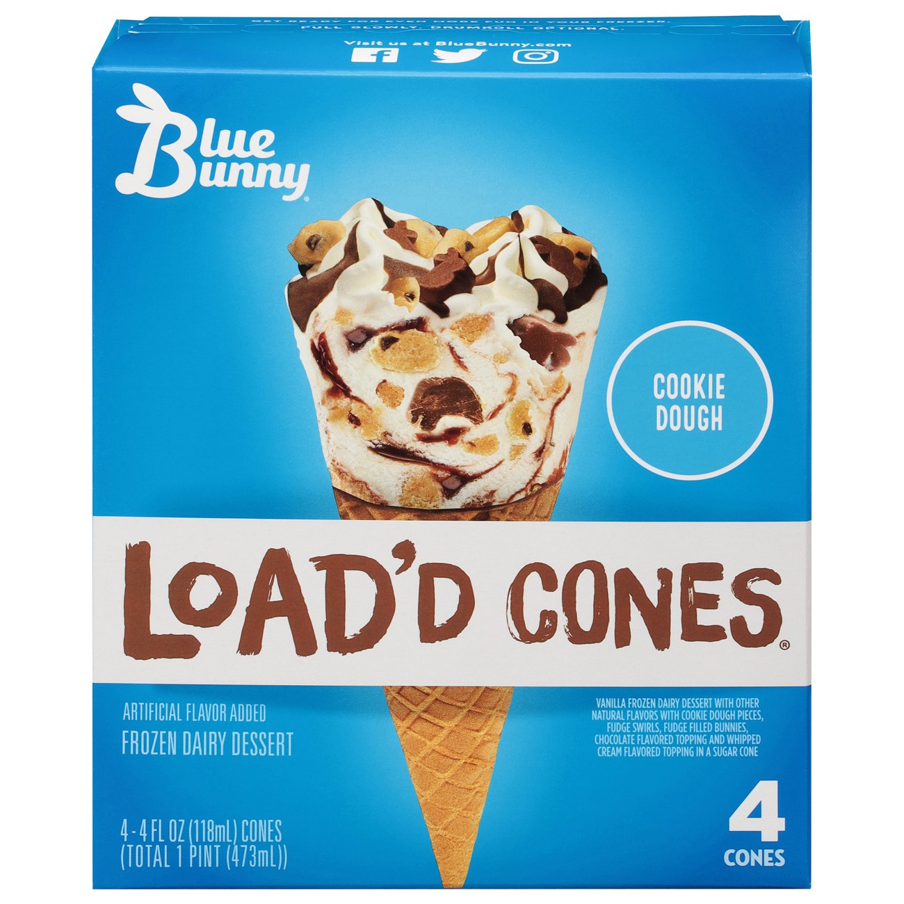 Blue Bunny Cookie Dough Load'd Cones - Shop Cones & sandwiches at H-E-B