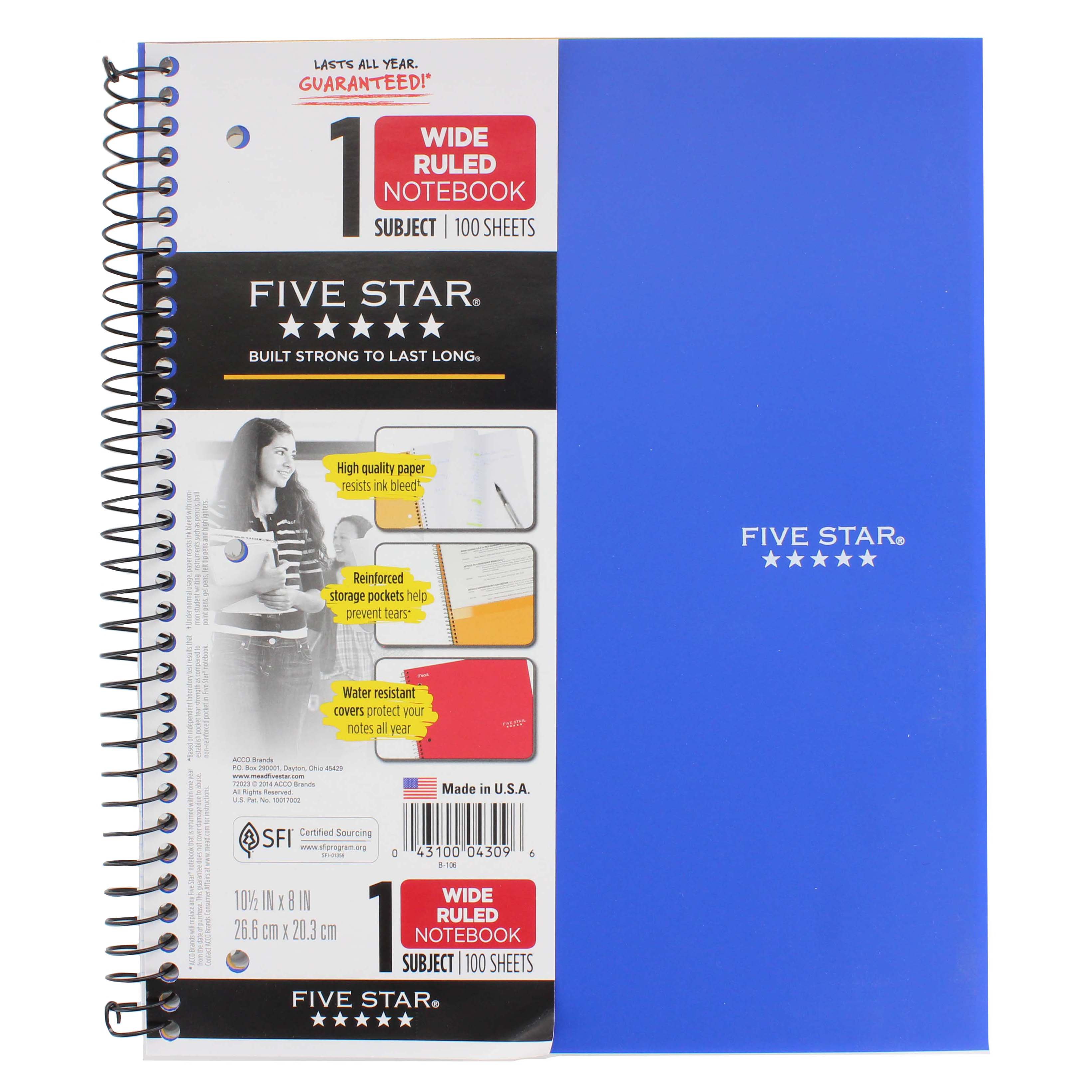 Five Star Blue 1 Subject Wide Ruled Spiral Notebook - Shop Notebooks at ...