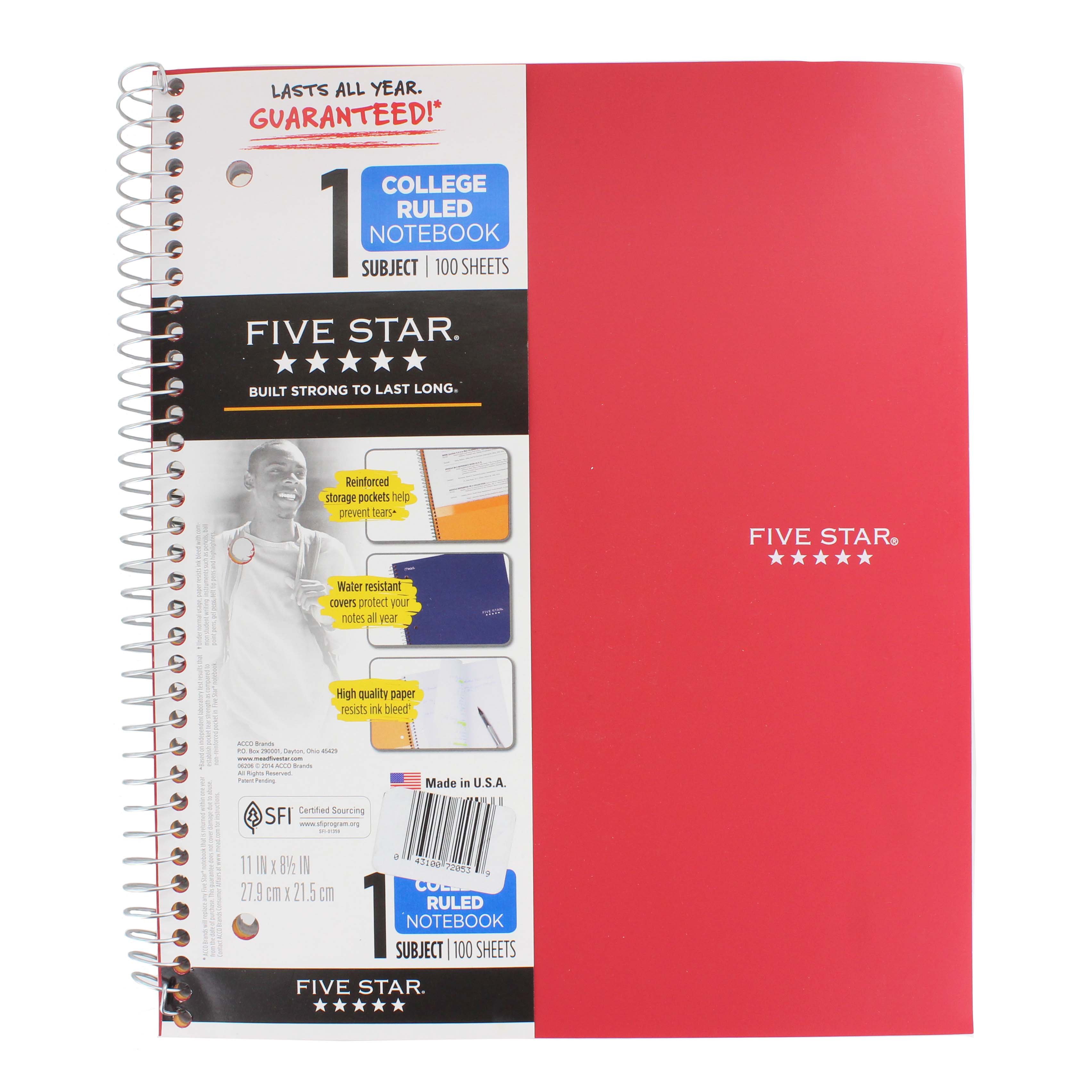 Five Star Red 1 Subject College Ruled Spiral Notebook Shop Notebooks 