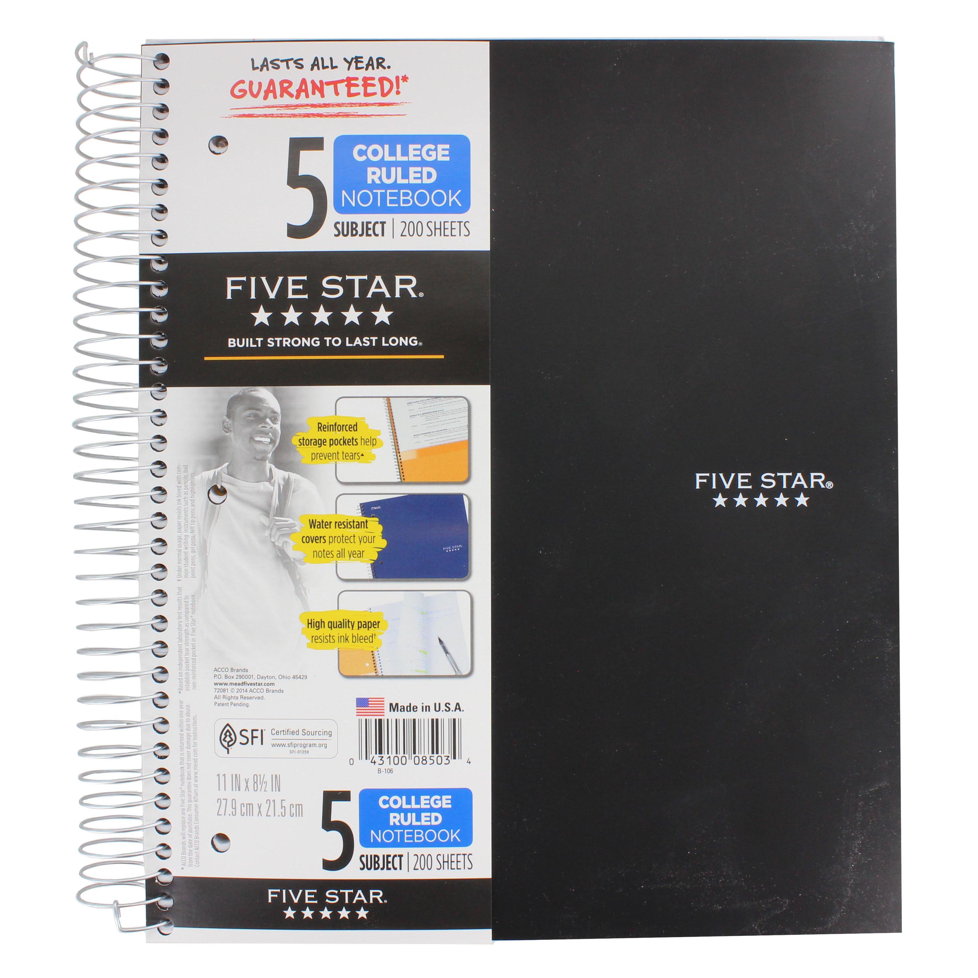 Five Star 5 Subject College Ruled Spiral Notebook - Black - Shop ...