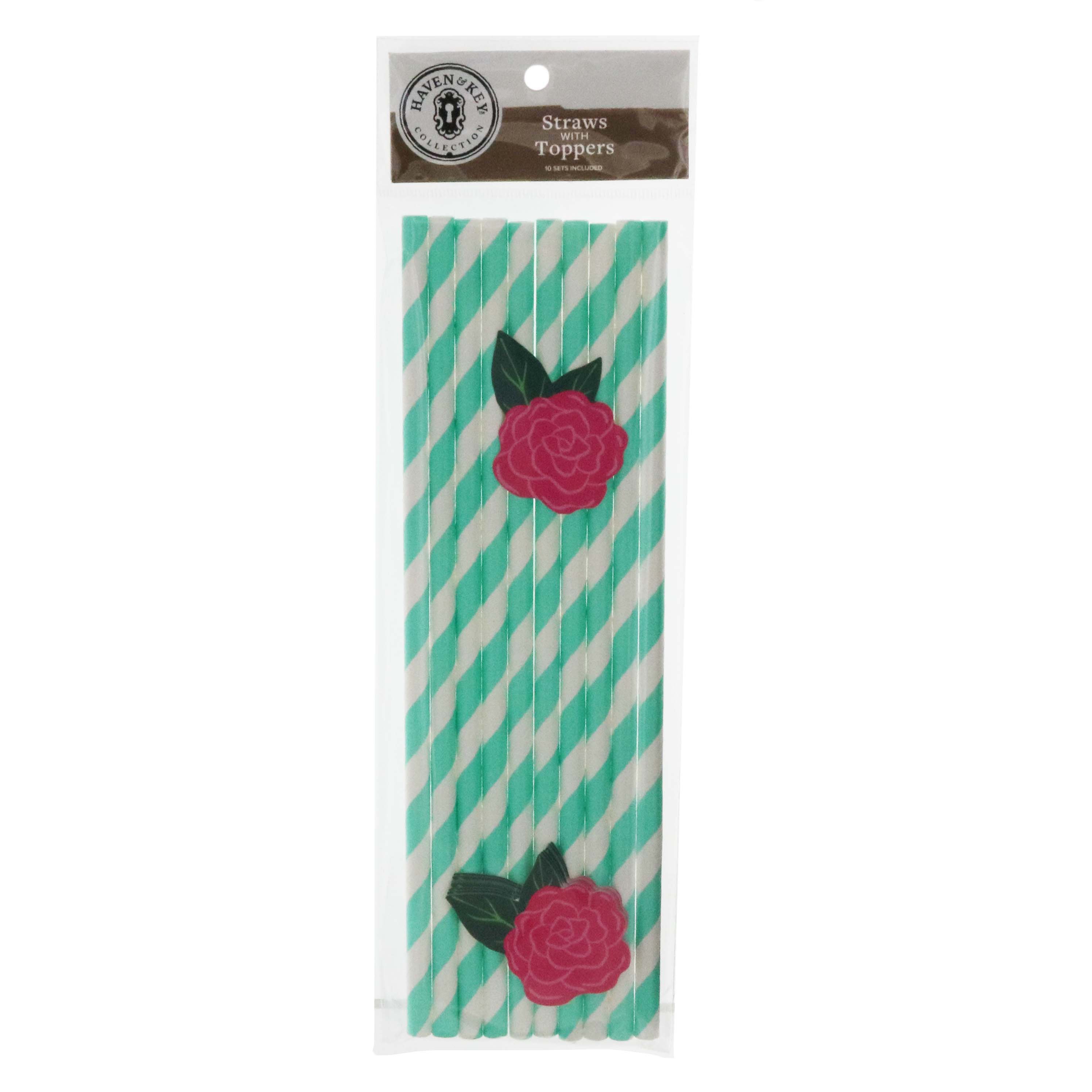 Haven & Key Turquoise Strip Paper Straws with Flower Toppers - Shop ...