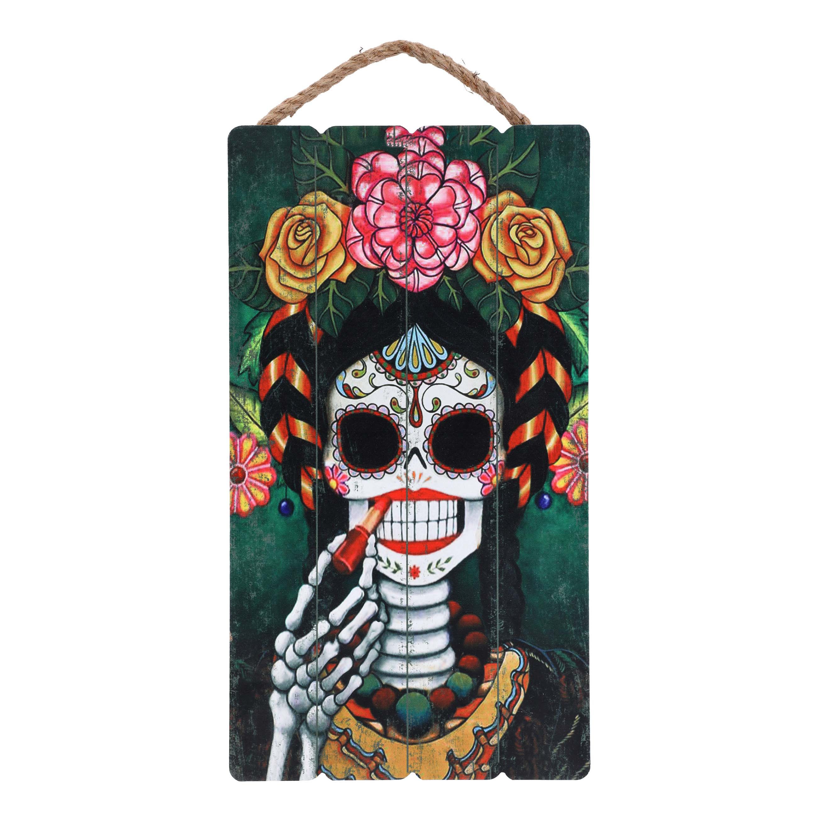 Destination Holiday Day Of The Dead Floral Catrina Wooden Wall Decor ...