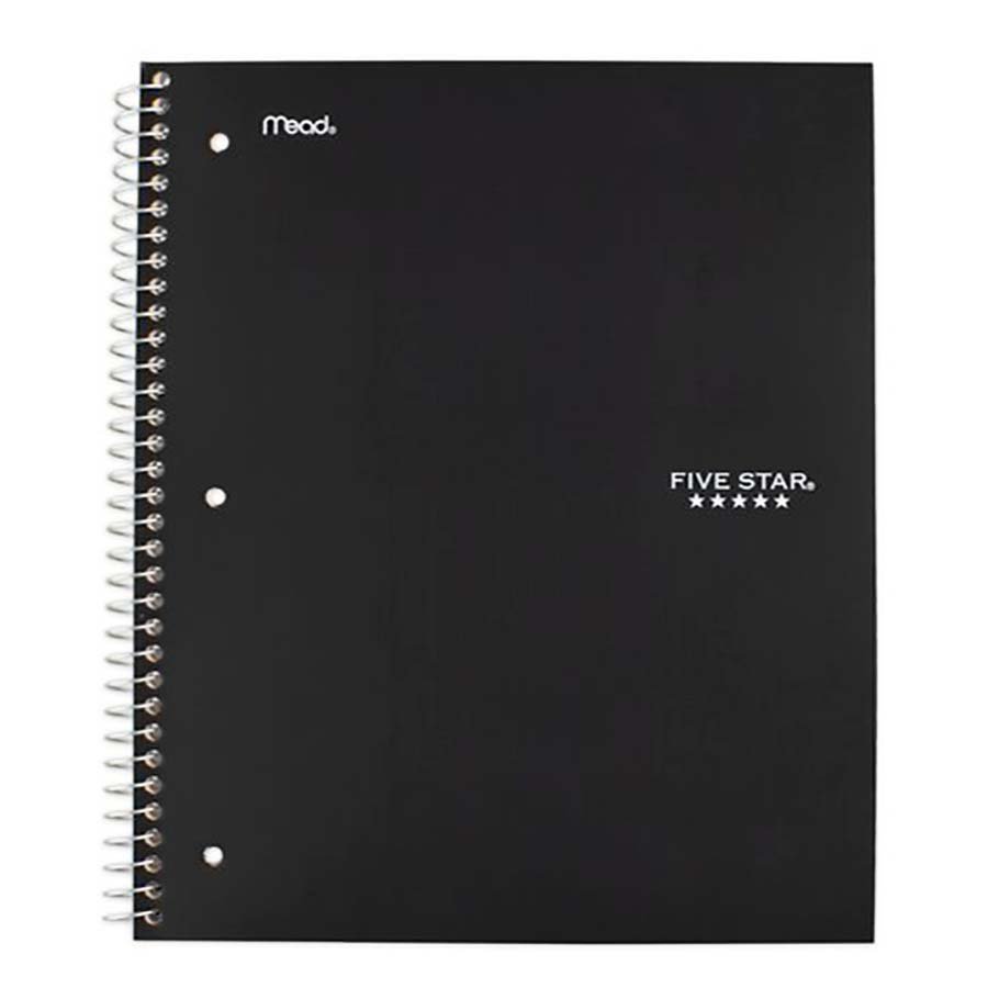Five Star 3 Subject Wide Ruled Spiral Notebook - Black - Shop Notebooks ...