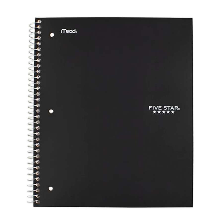 Five Star 5 Subject Wide Ruled Spiral Notebook - Black - Shop Notebooks ...