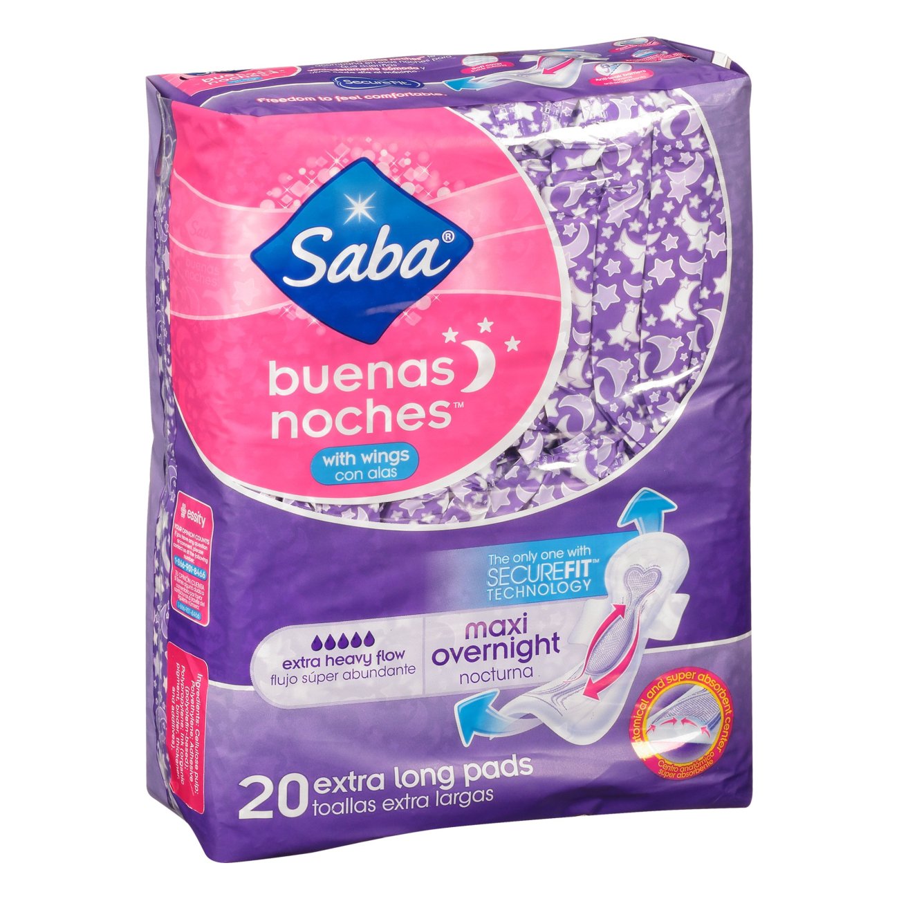 Saba Buenas Noches Maxi Overnight Pads with Wings - Shop Pads & liners ...