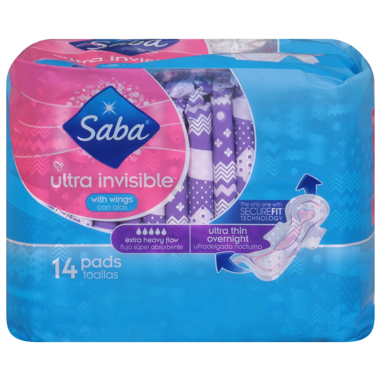 Saba Ultra Invisible Pads with Wings - Ultra Thin Overnight - Shop Pads ...