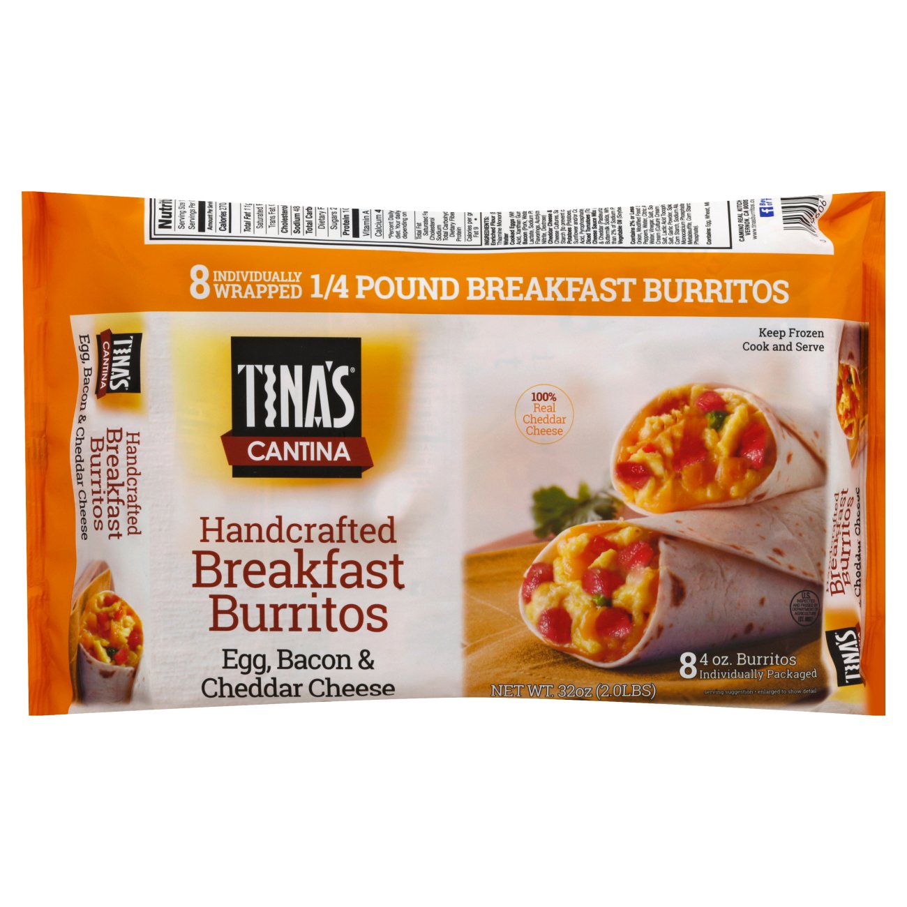 Tina's Cantina Egg Bacon & Cheddar Cheese Breakfast Burritos - Shop ...
