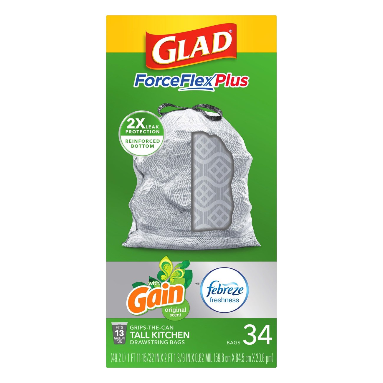 Glad Glad ForceFlexPlus Tall Kitchen Drawstring Trash Bags - 13 Gallon ...