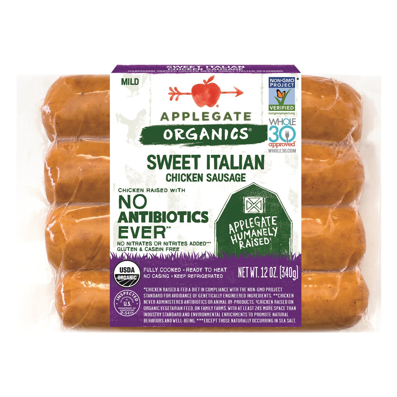 Applegate Organics Mild Sweet Italian Chicken Sausage - Shop Sausage at ...