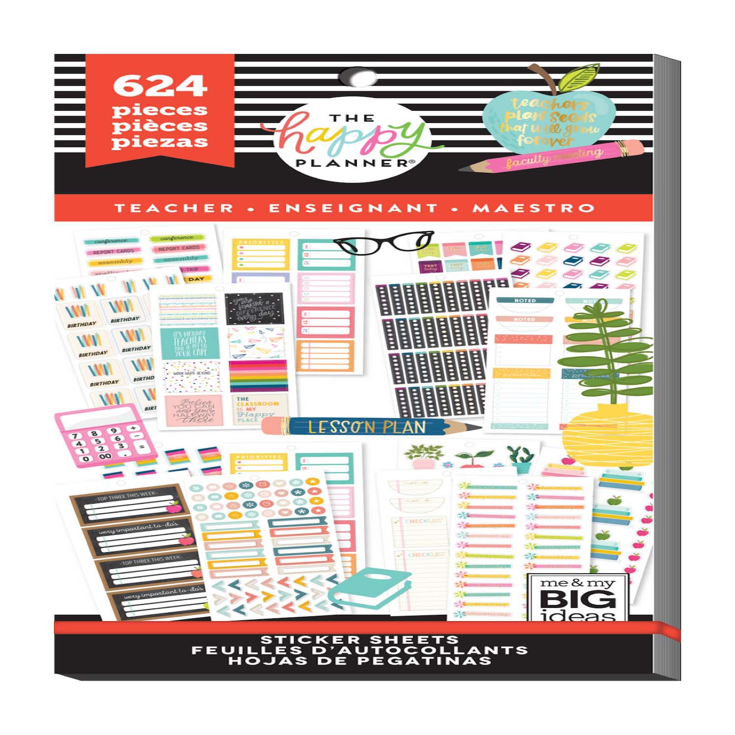 The Happy Planner Sticker Big Functional Sticker Teacher Pack - Red ...