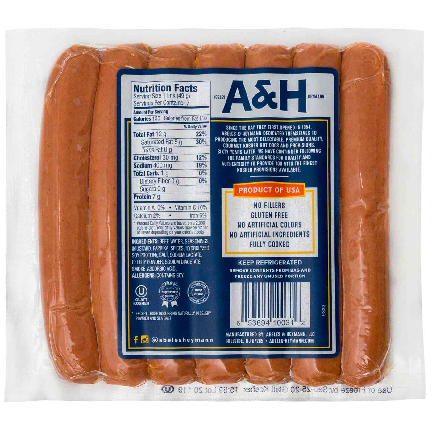 Abeles & Heymann Kosher Uncured Beef Hot Dogs - Shop Meat at H-E-B