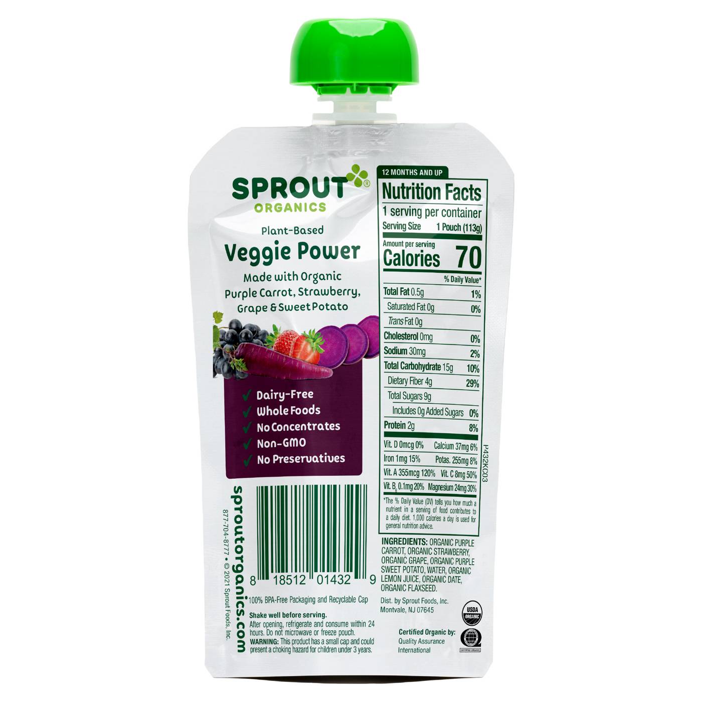 Sprout Organics Veggie Power Pouch - Purple Carrot Strawberry Grape ...
