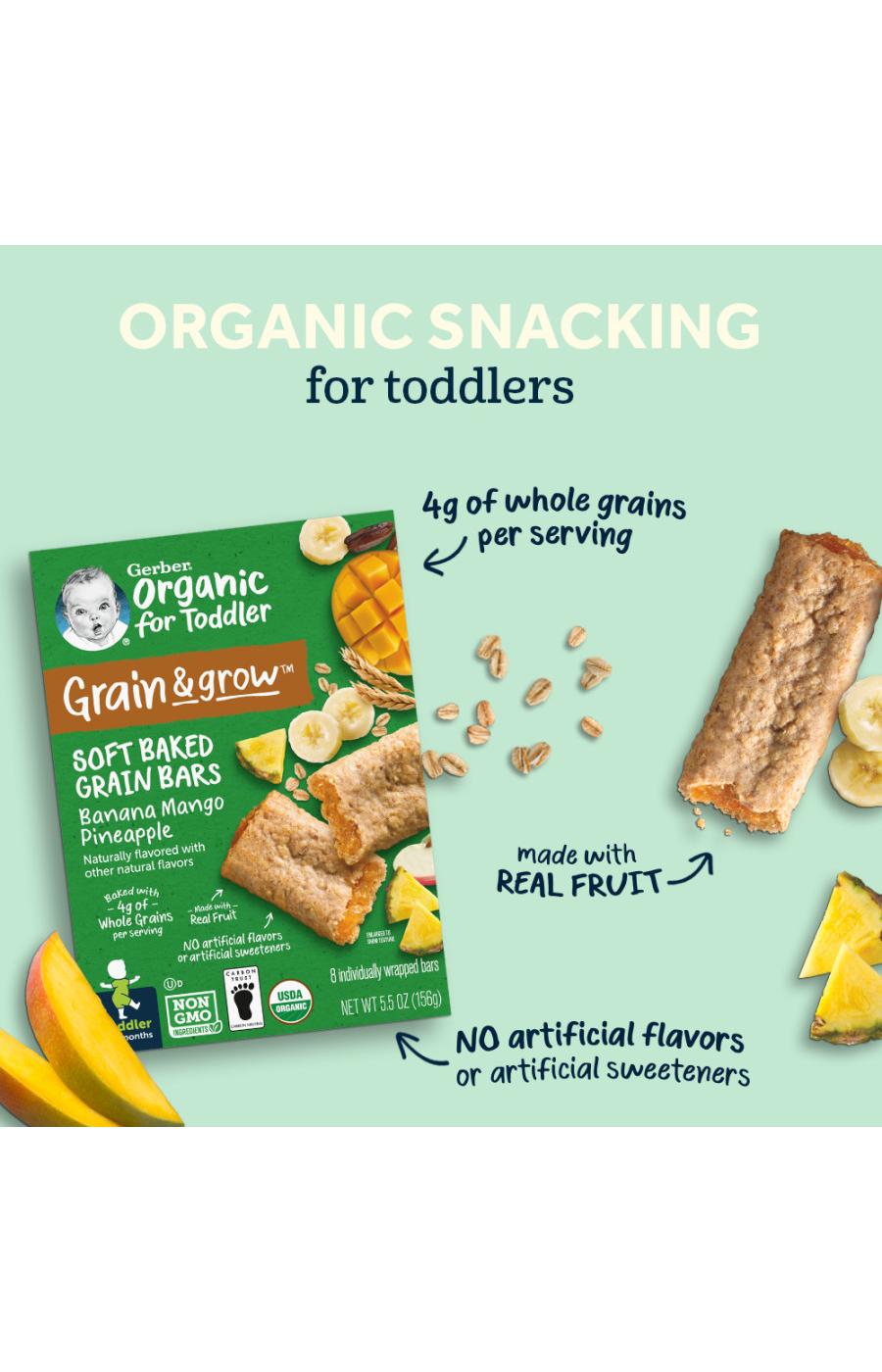 Gerber Organic for Toddler Grain & Grow Soft Baked Bars - Banana Mango ...