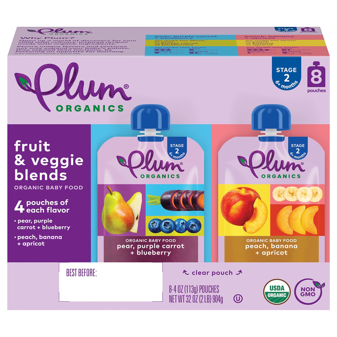 Plum Organics Fruit & Veggie Blends Pouches - Pear, Purple Carrot ...
