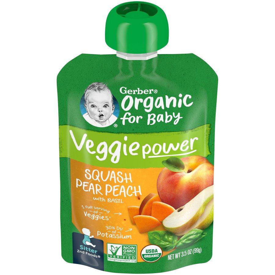 Gerber Organic Veggie Power Pear Peach Basil Squeeze Pouch - Shop Baby ...