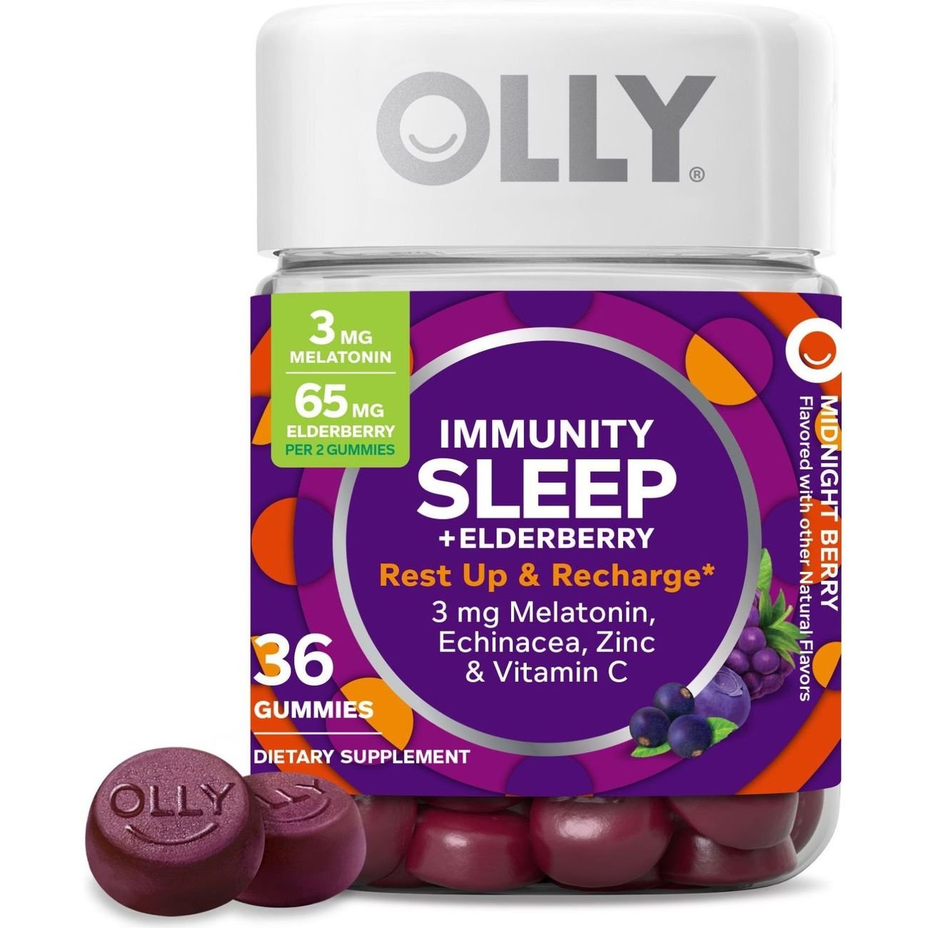 OLLY Immunity Sleep with 65 mg Elderberry & 3 mg Melatonin Gummies ...