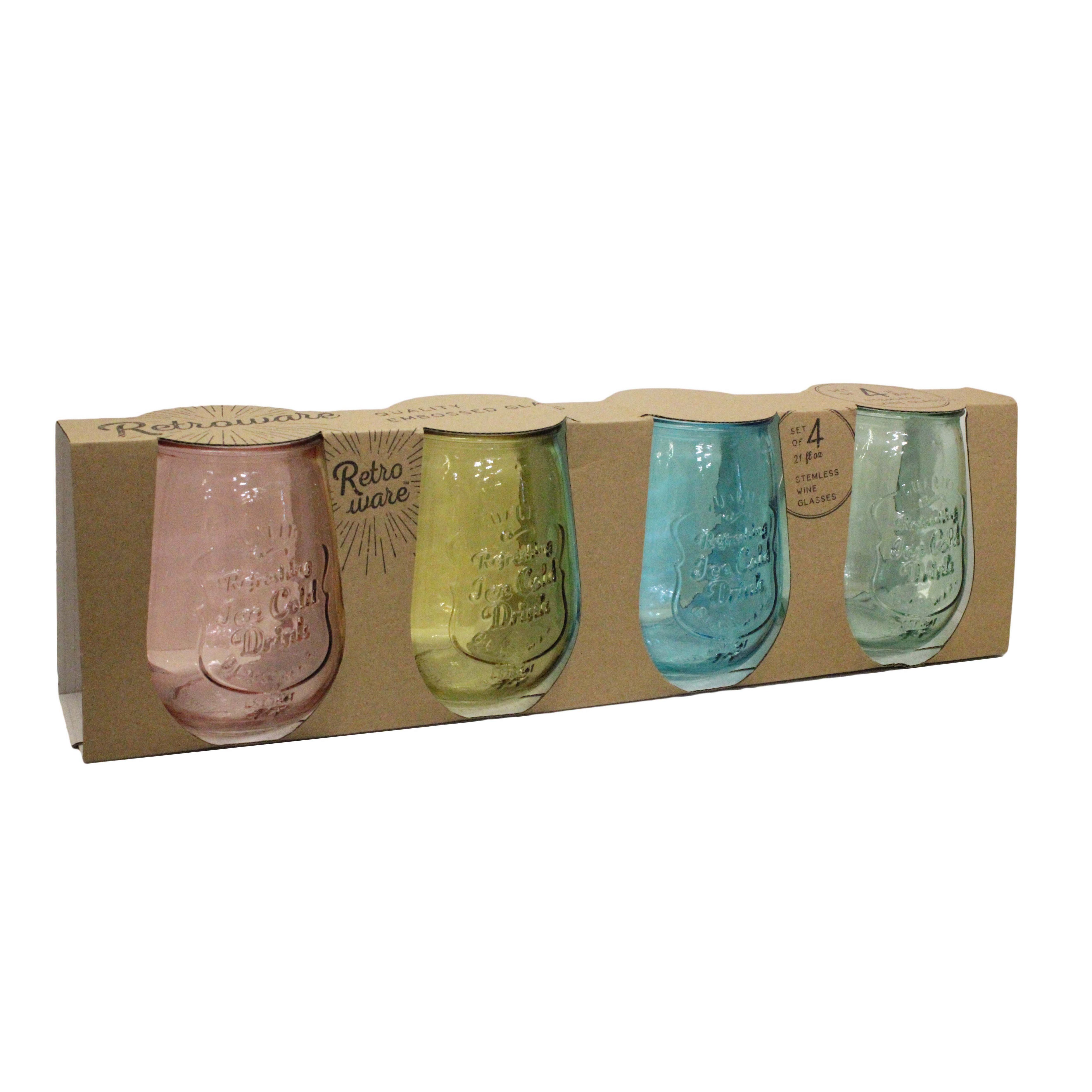 Home Essentials & Beyond Retroware Assorted Color Stemless Wine Glass ...