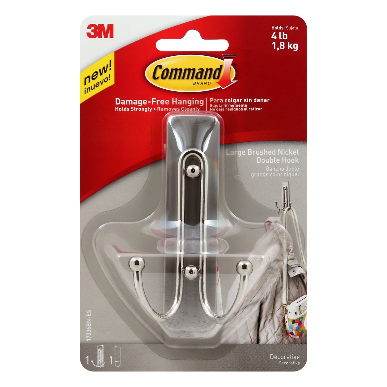 Command Large Decorative Double Hook - Brushed Nickle - Shop Hooks ...