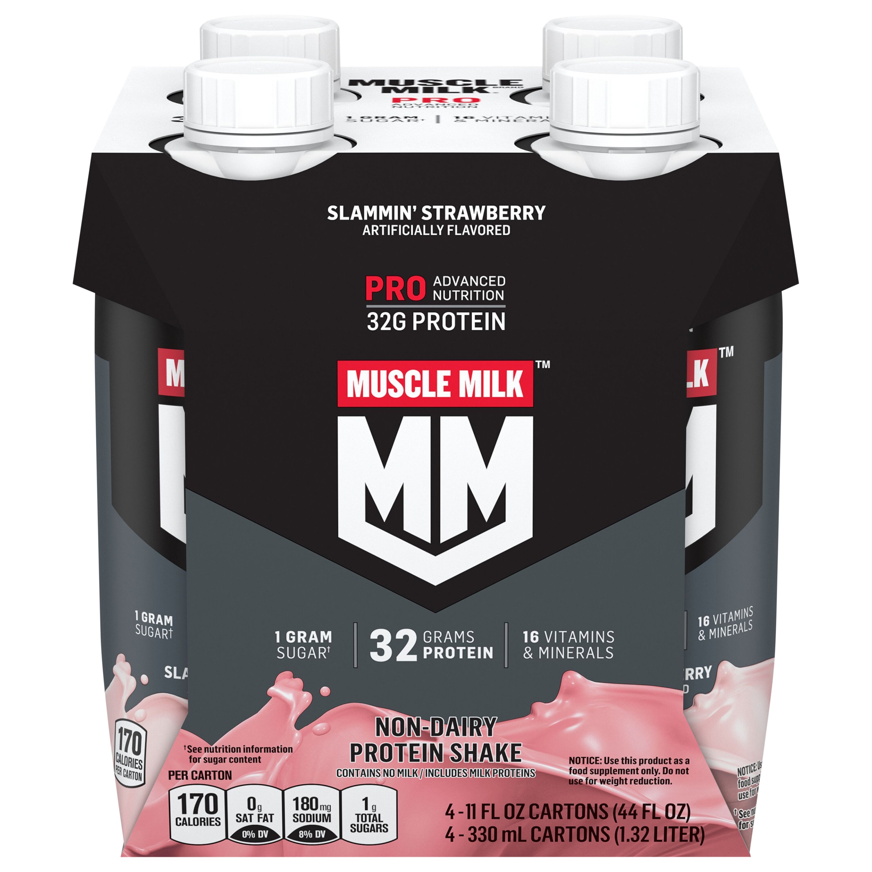 Muscle Milk 32g Protein Shakes 4 pk Cartons - Slammin' Strawberry ...