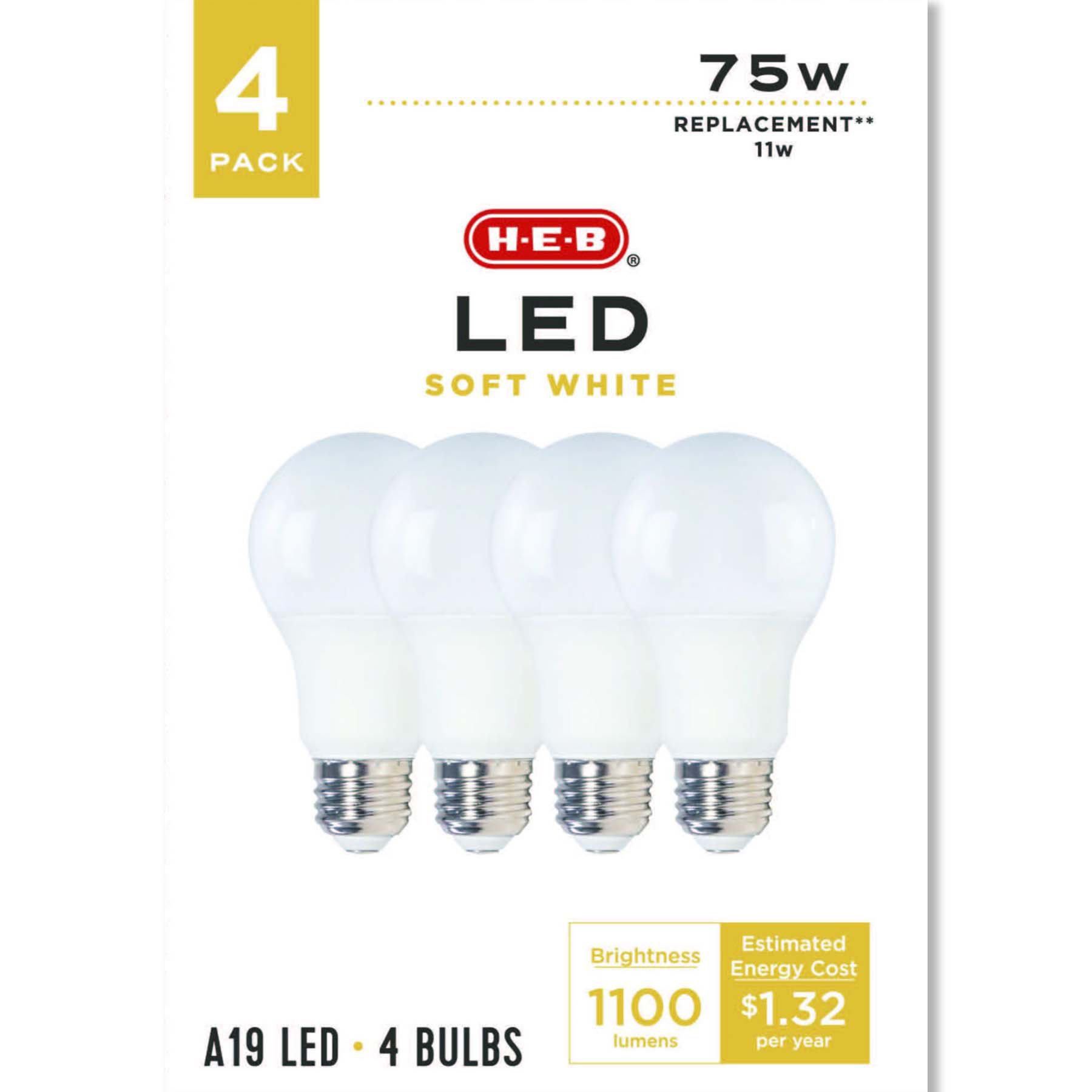 H-E-B A19 75-Watt LED Light Bulbs - Soft White - Shop Light bulbs at H-E-B