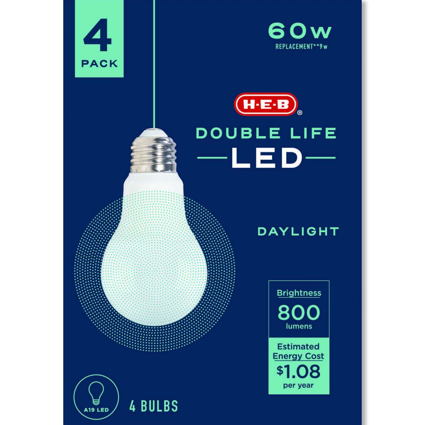 H-E-B Double Life A19 60-Watt LED Light Bulbs - Daylight - Shop Light ...