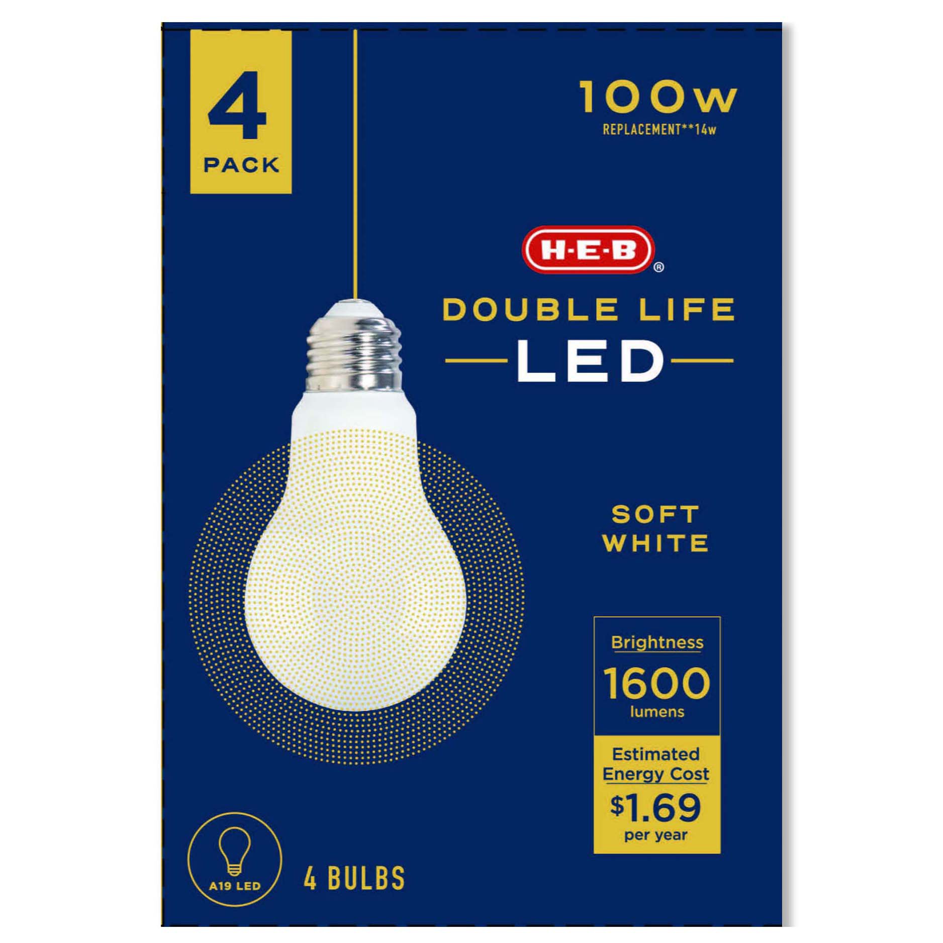 H-E-B Double Life A19 100-Watt LED Light Bulbs - Soft White - Shop ...