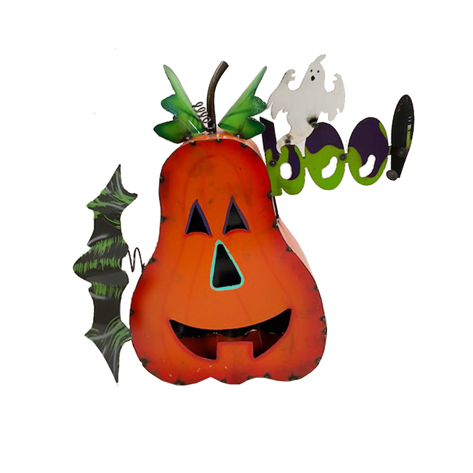 Creative Decor Sourcing Metal Boo Pear Shape Pumpkin Decor with Bat ...