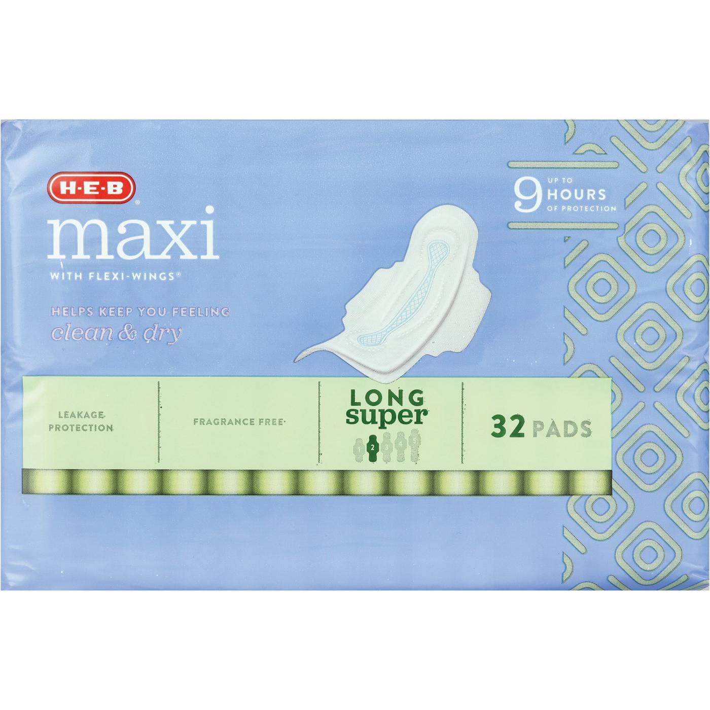 H-E-B Maxi with Flexi-Wings Long Pads - Super - Shop Pads & liners at H-E-B