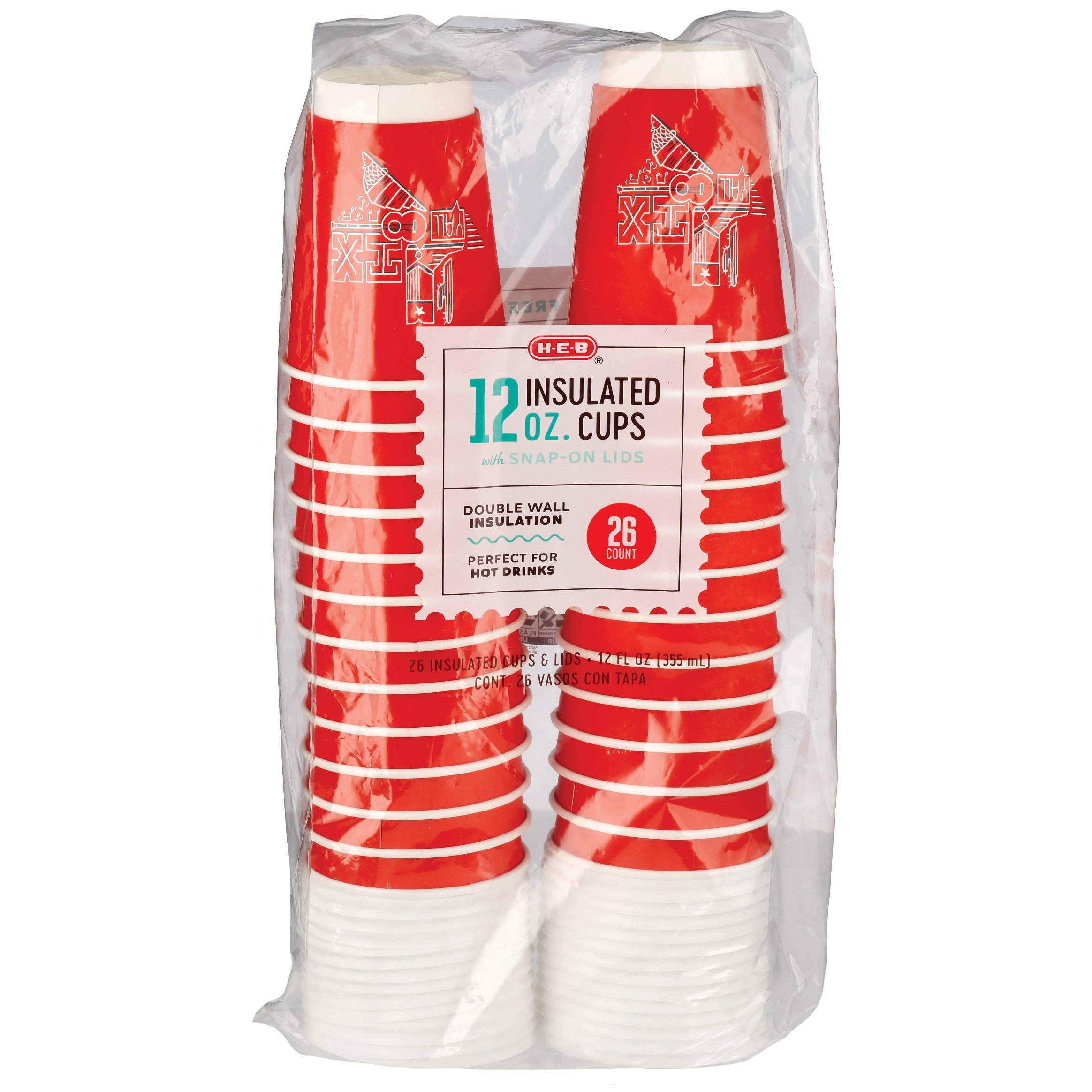 H-E-B 12 oz Insulated Cups with Snap-On Lids - Shop Drinkware at H-E-B