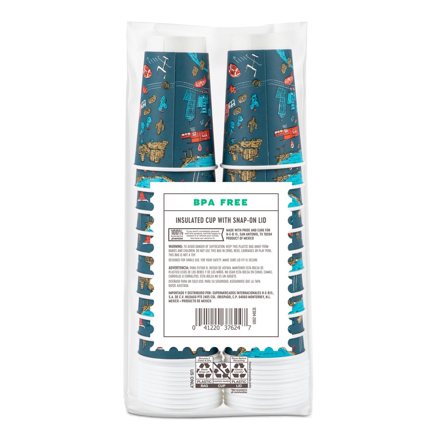 H-E-B 16 oz Insulated Coffee Cups with Snap-On Lids - Shop Drinkware at ...