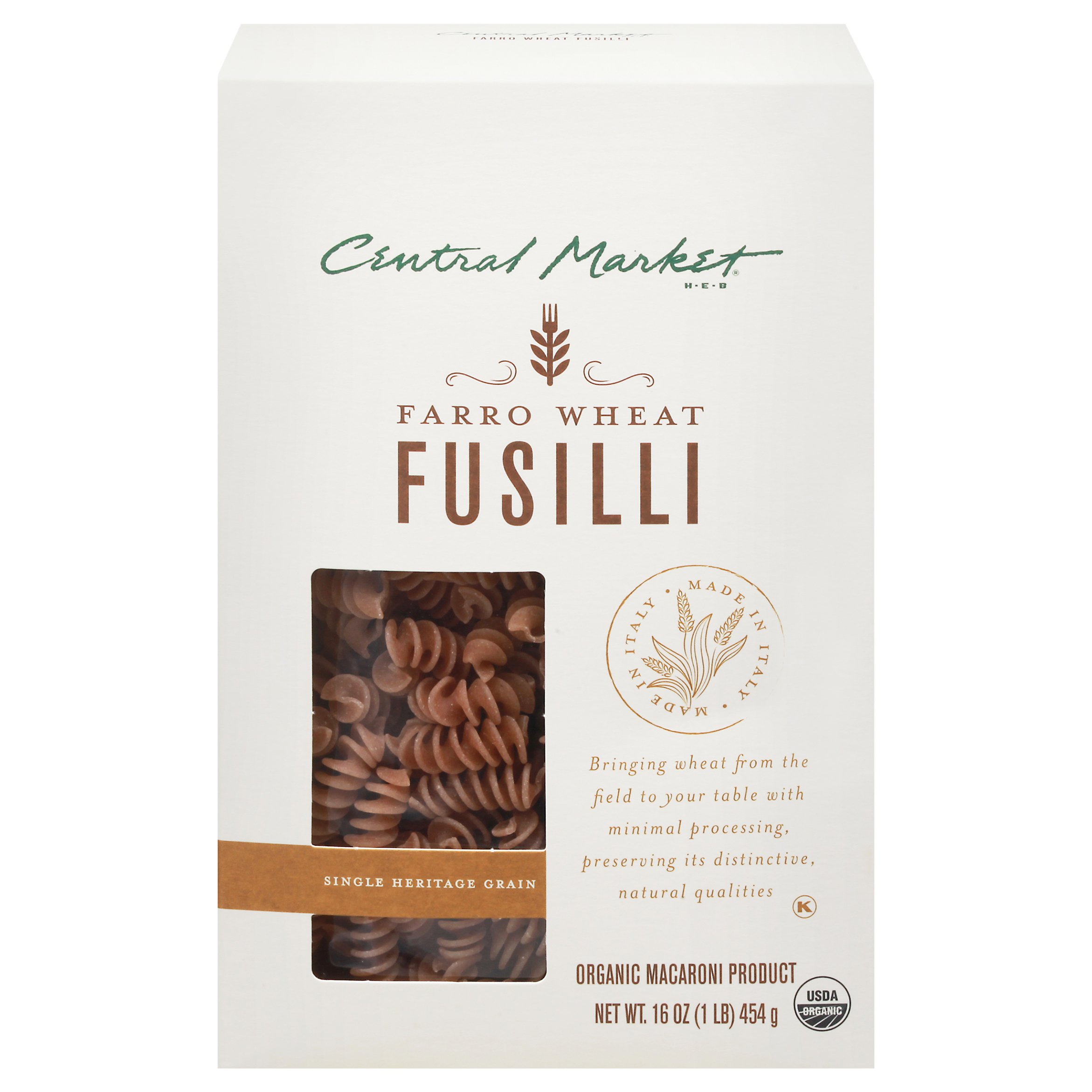 Central Market Organic Single Heritage Grain Farro Wheat Fusilli Pasta ...